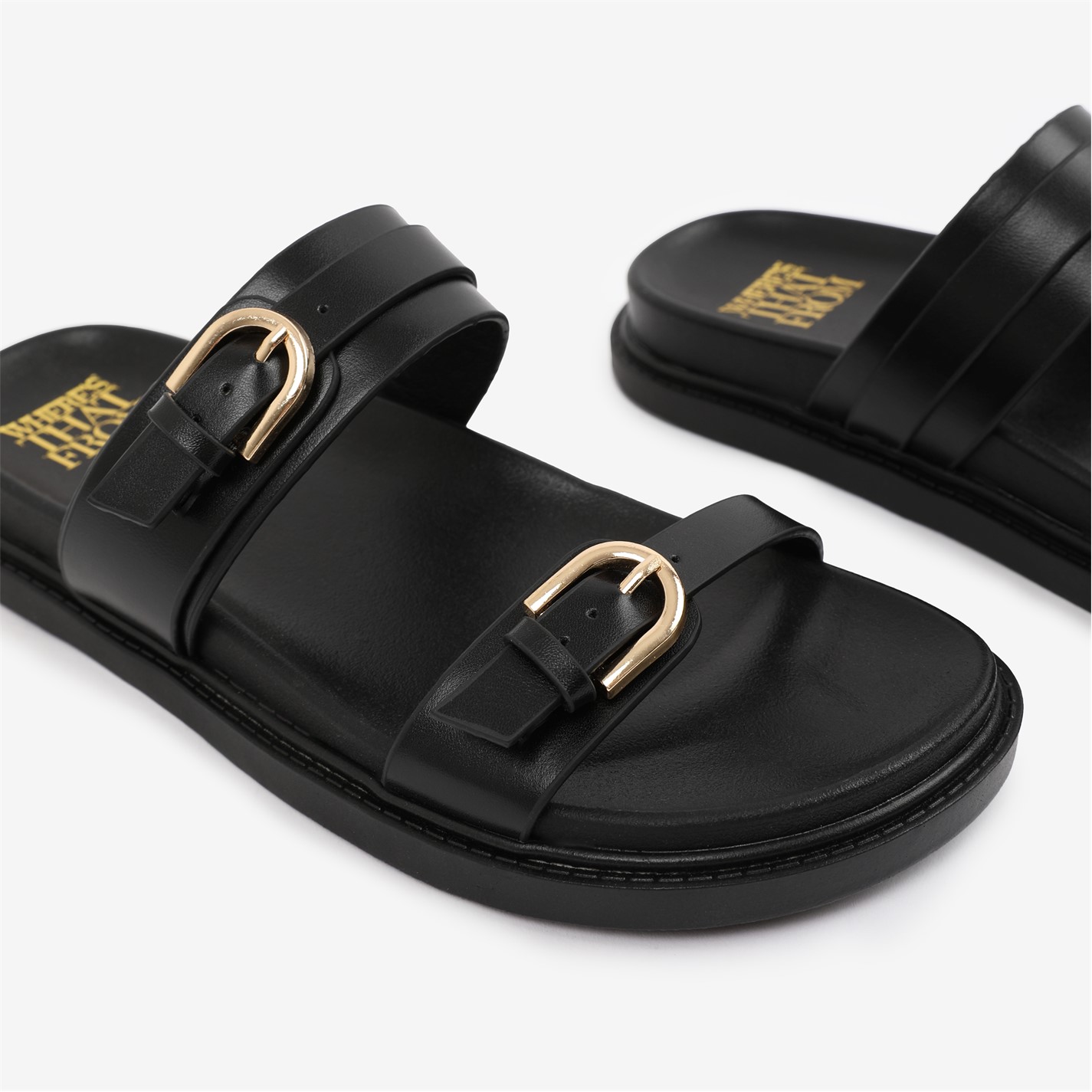 Wheres That From | BlackPU Abrina Flatform Sandal With Double-Buckle- | Black | FRASERS