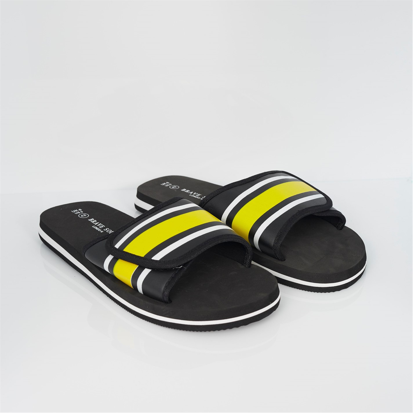 Brave Soul | Mens Adjustable Strap Striped Slider | Blk/Yllw/White ...