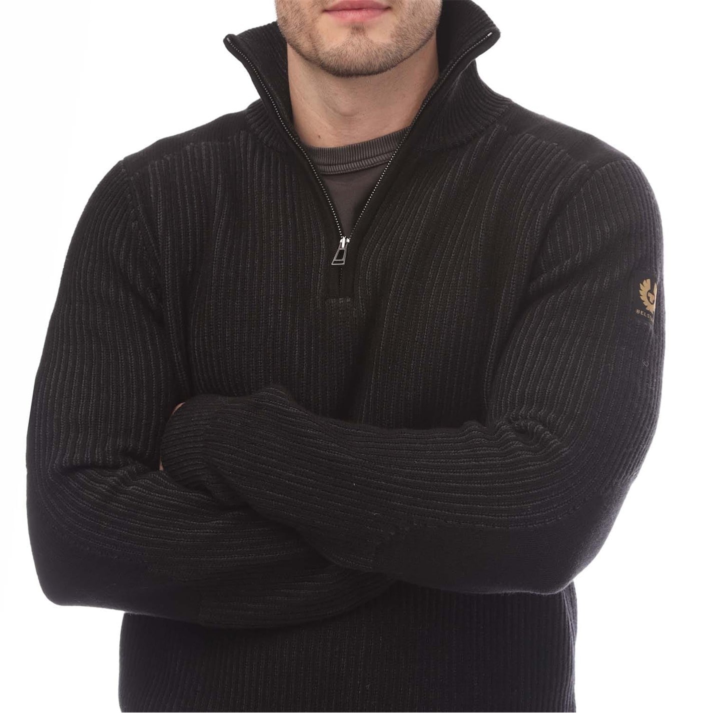 Belstaff | Cotton Wool Rib Stanley Quarter Zip Jumper | Black | FRASERS