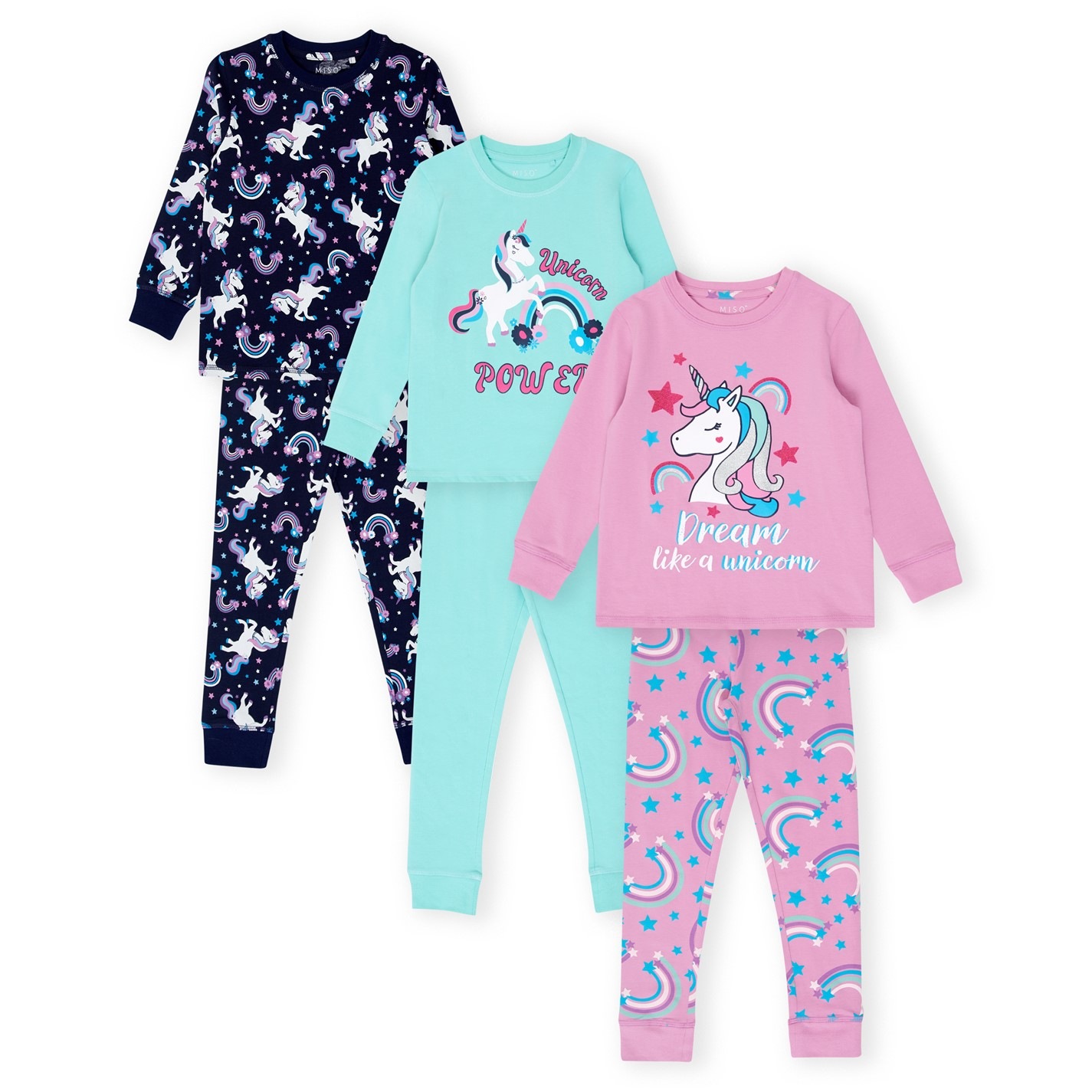 Miso | Girls 3 Pack Unicorn Pyjama Set | Blue/Purple | FRASERS