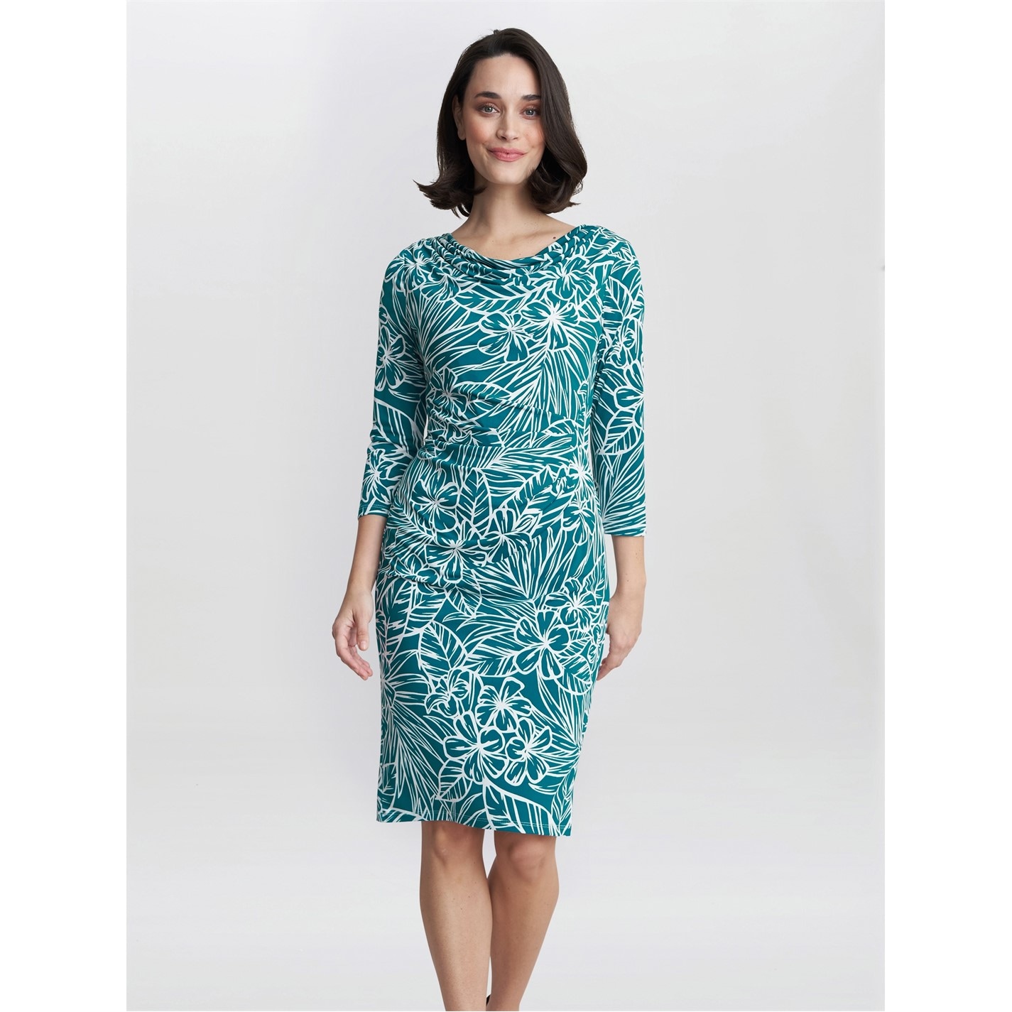Gina Bacconi | Adeline Printed Jersey Cowl Neck Dress | Teal | FRASERS