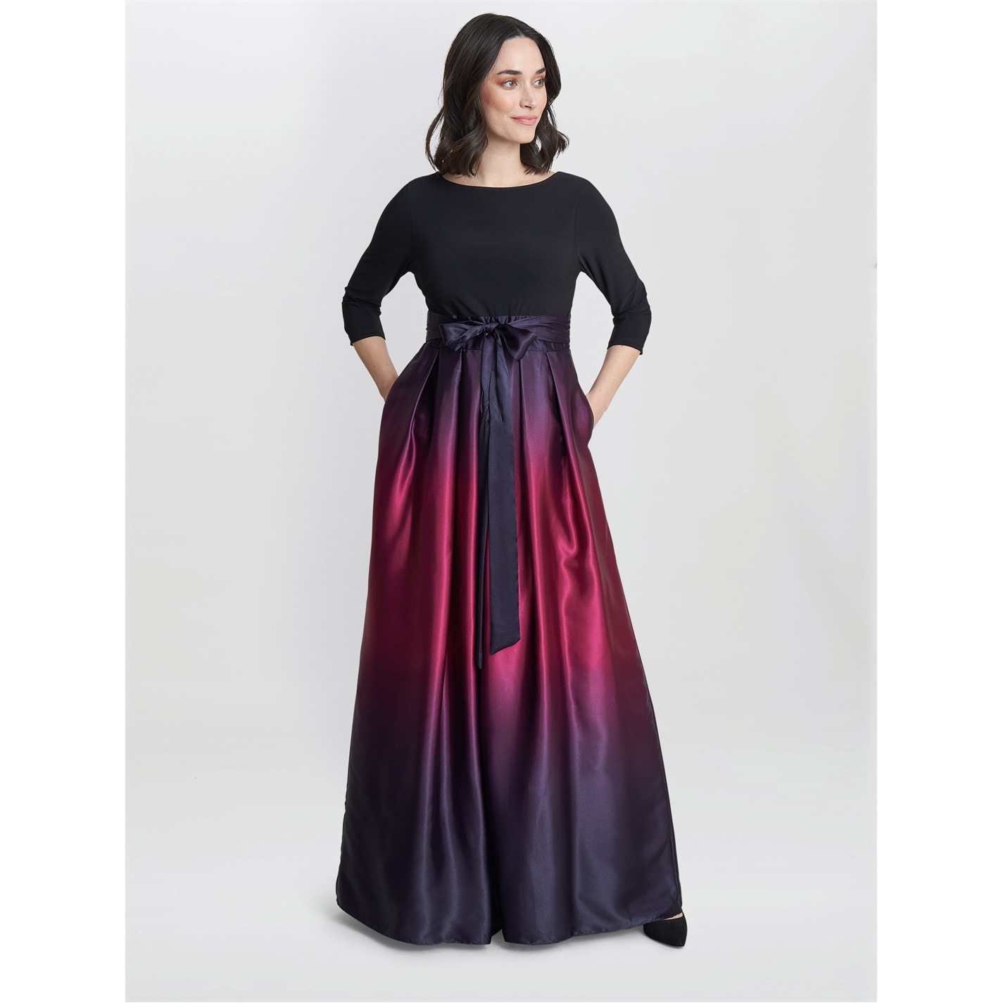 Gina Bacconi | Ingrid V Neck Back Satin Maxi Dress | Fig | FRASERS