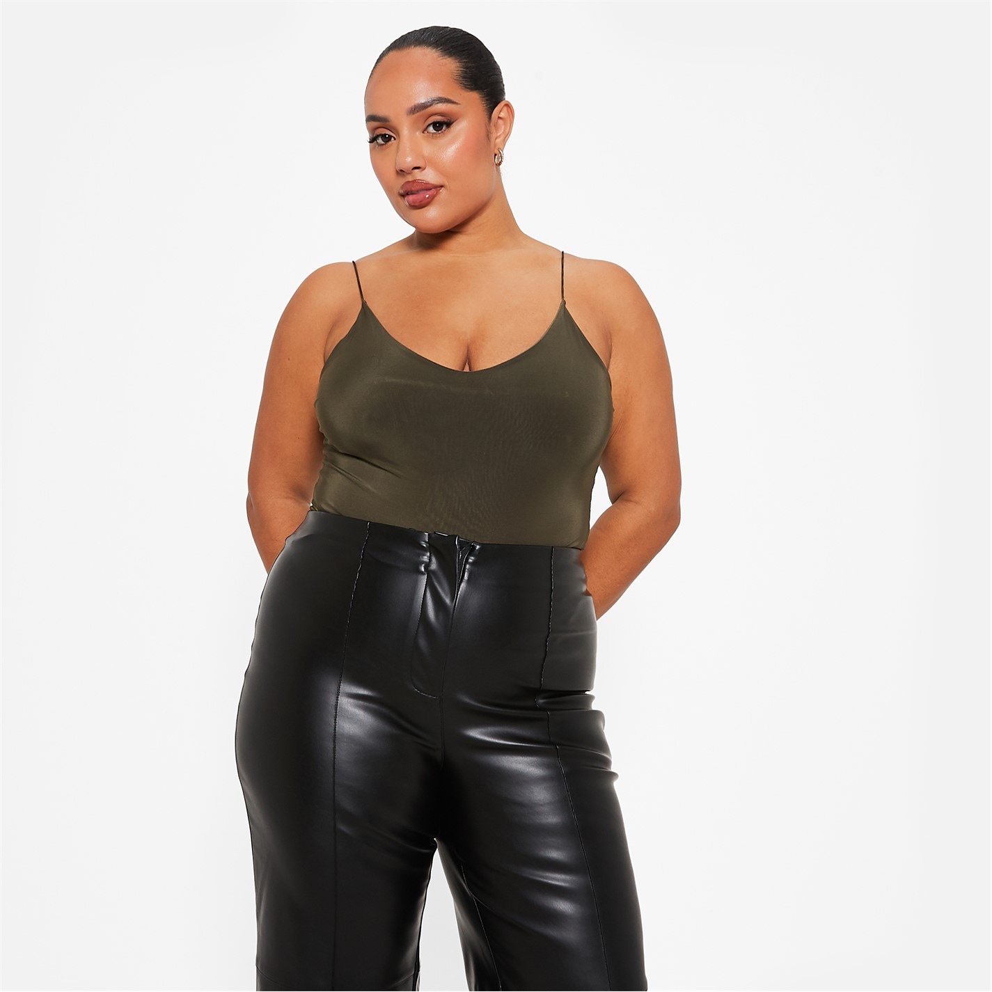 I Saw It First | Double Layered Cami Slinky Bodysuit | Khaki | FRASERS