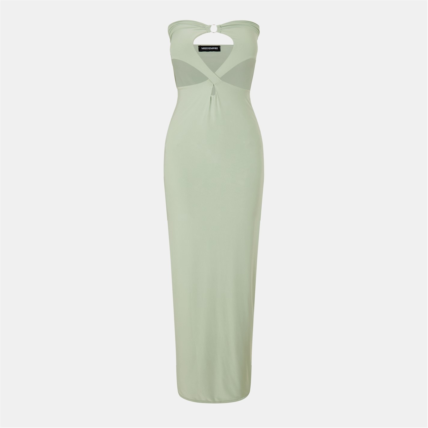 Missy Empire | Double Layer Slinky Bandeau Cut Out Maxi Dress | Sage ...