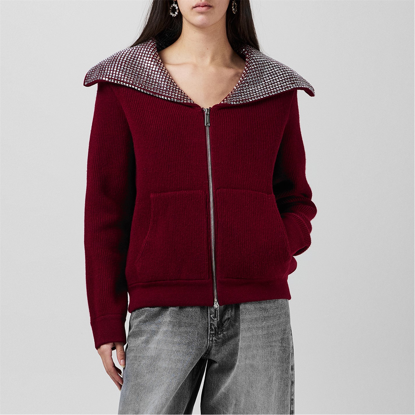SELF PORTRAIT | Self Diamante Knit Ld52 | Burgundy | FRASERS