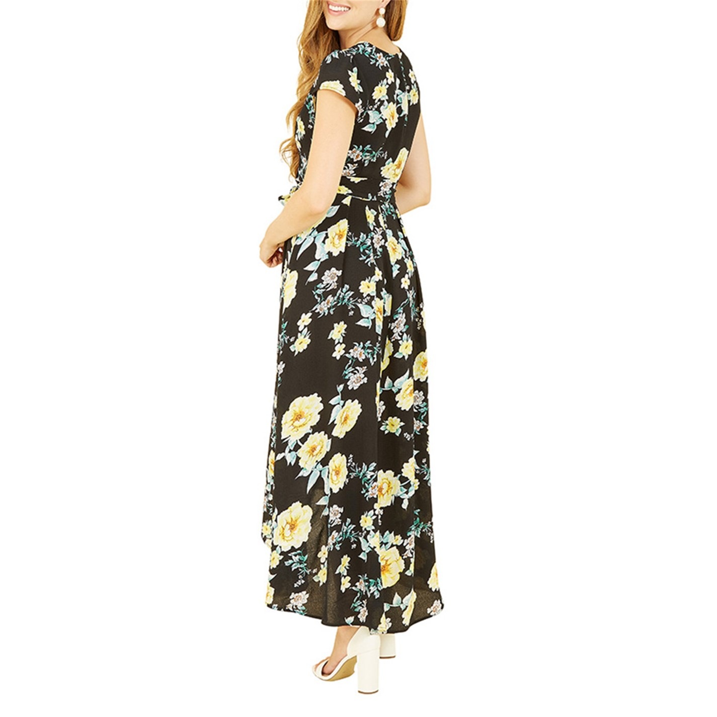 Mela London | Mela London Black Floral Dipped Hem Midi Wrap Dress ...