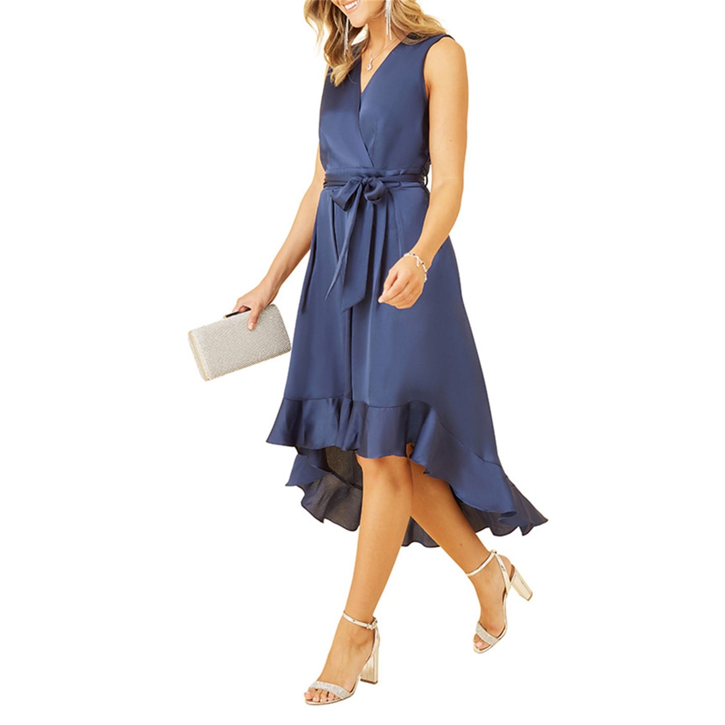 Mela London | Mela London Green Satin Dipped Hem Midi Dress | Wrap ...