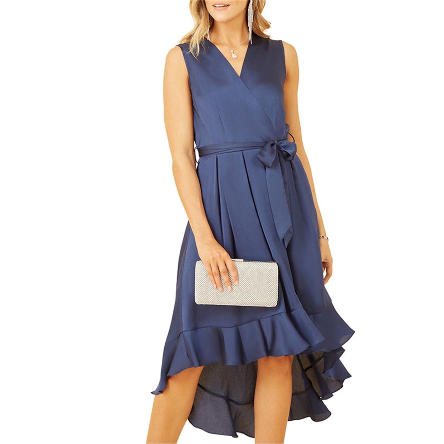 Mela London | Mela London Green Satin Dipped Hem Midi Dress | Wrap ...