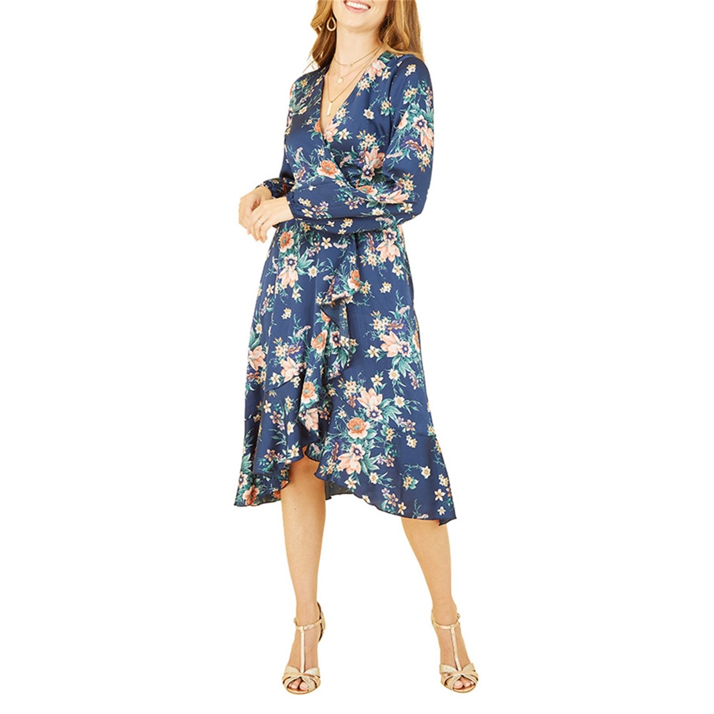 Mela London | Mela London Navy Floral Print Satin Wrap Dress | Navy ...