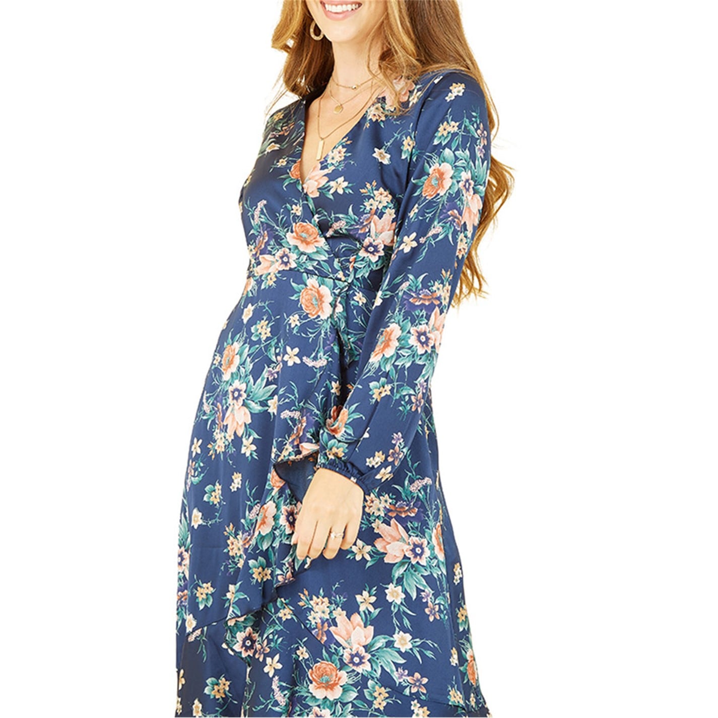 Mela London | Mela London Navy Floral Print Satin Wrap Dress | Navy ...