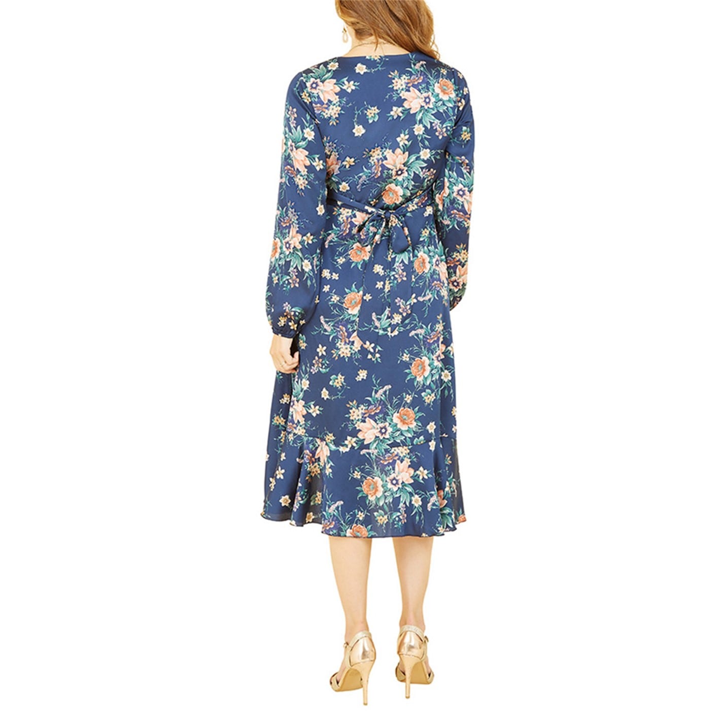 Mela London | Mela London Navy Floral Print Satin Wrap Dress | Navy ...