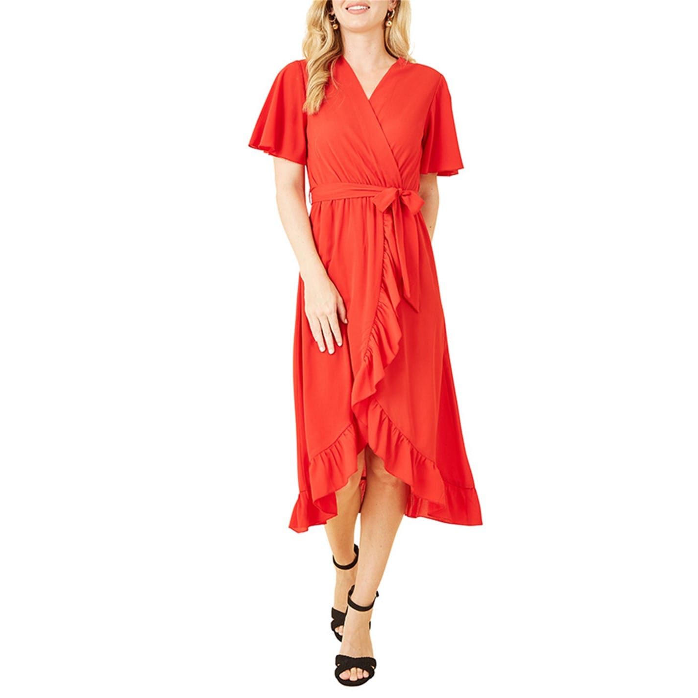Mela London | Mela London Greenwrap Over Frill Hem Dress | Wrap Dresses ...