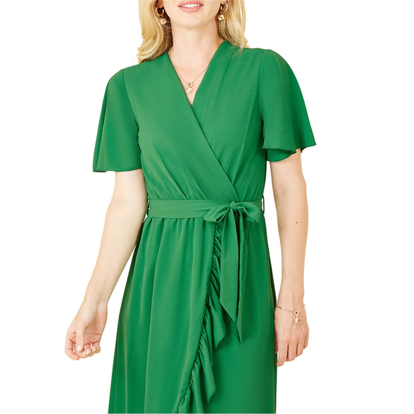 Mela London | Mela London Greenwrap Over Frill Hem Dress | Wrap Dresses ...