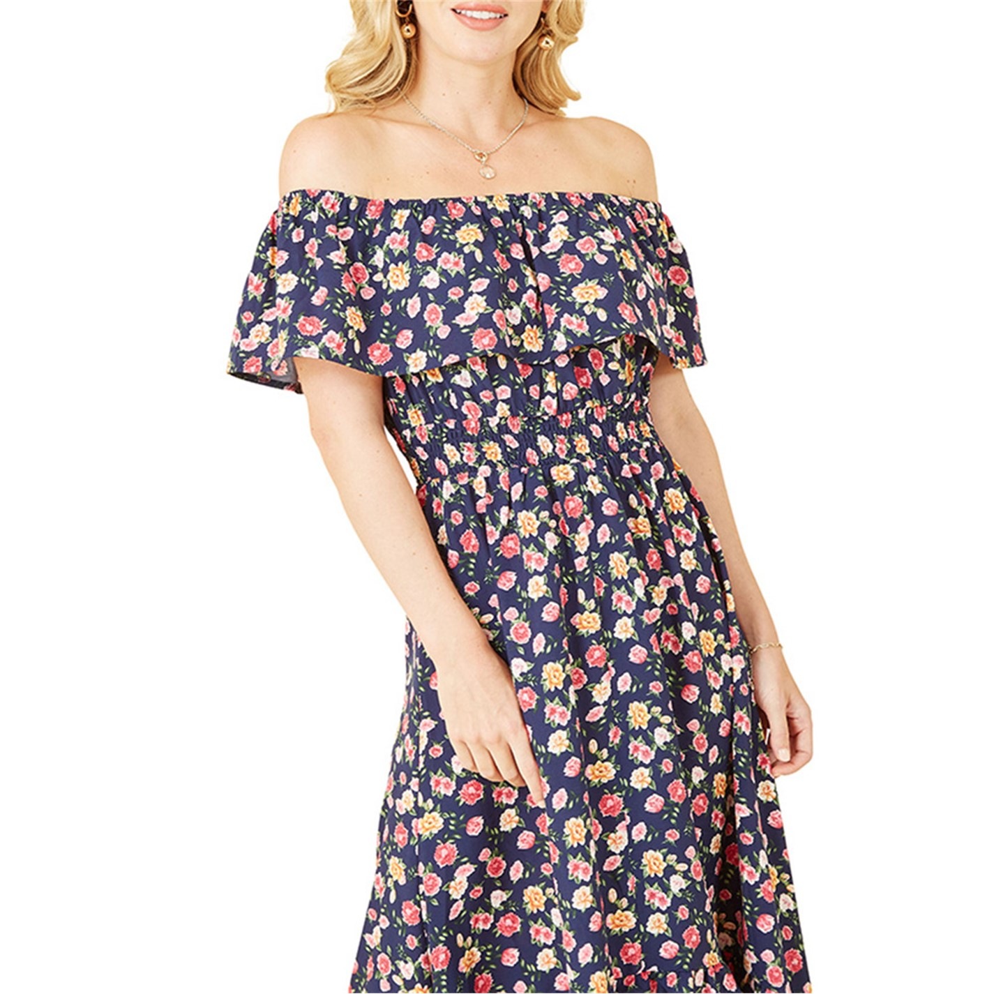 Mela London | Mela London Navy Bardot Floral High Low Maxi Dress | Navy ...