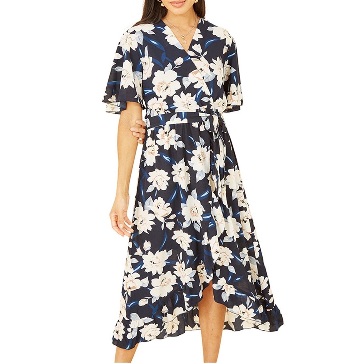Mela London | Mela London Navy Floral Print Midi Wrap Dress | Navy | FRASERS