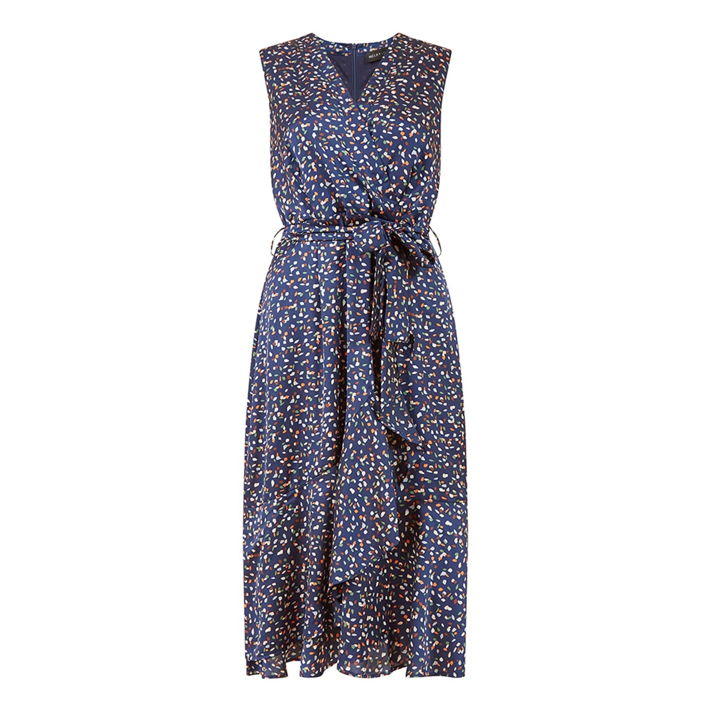 Mela London | Mela London Navy Spot Satin Wrap Effect Midi Dress | Navy ...