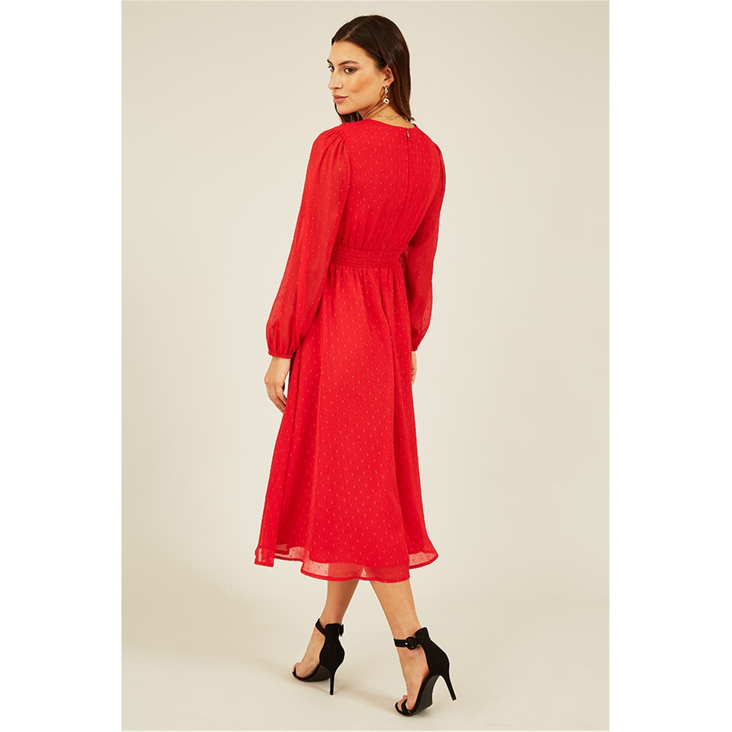 Yumi | Yumi Red Metallic Dobby Midi Dress | Red | FRASERS