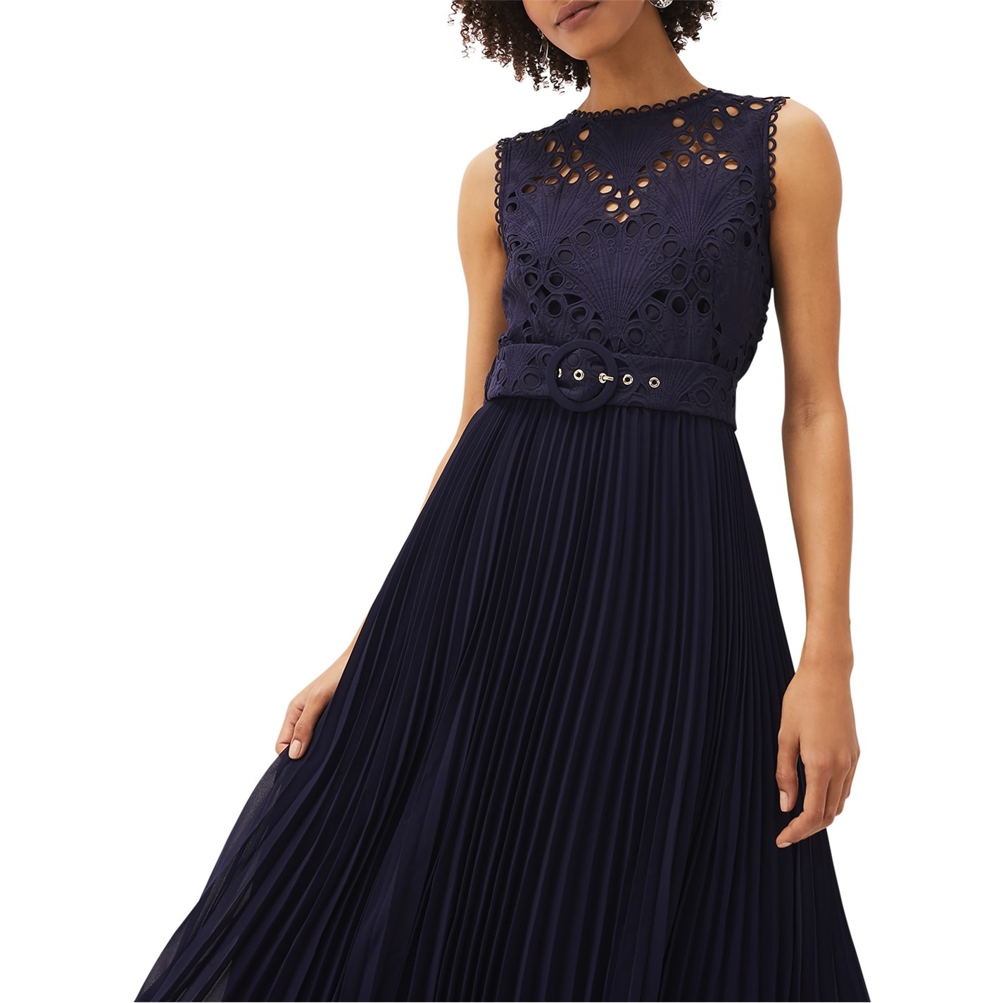 Phase Eight | Amora Lace Bodice Pleated Dress | Navy | FRASERS
