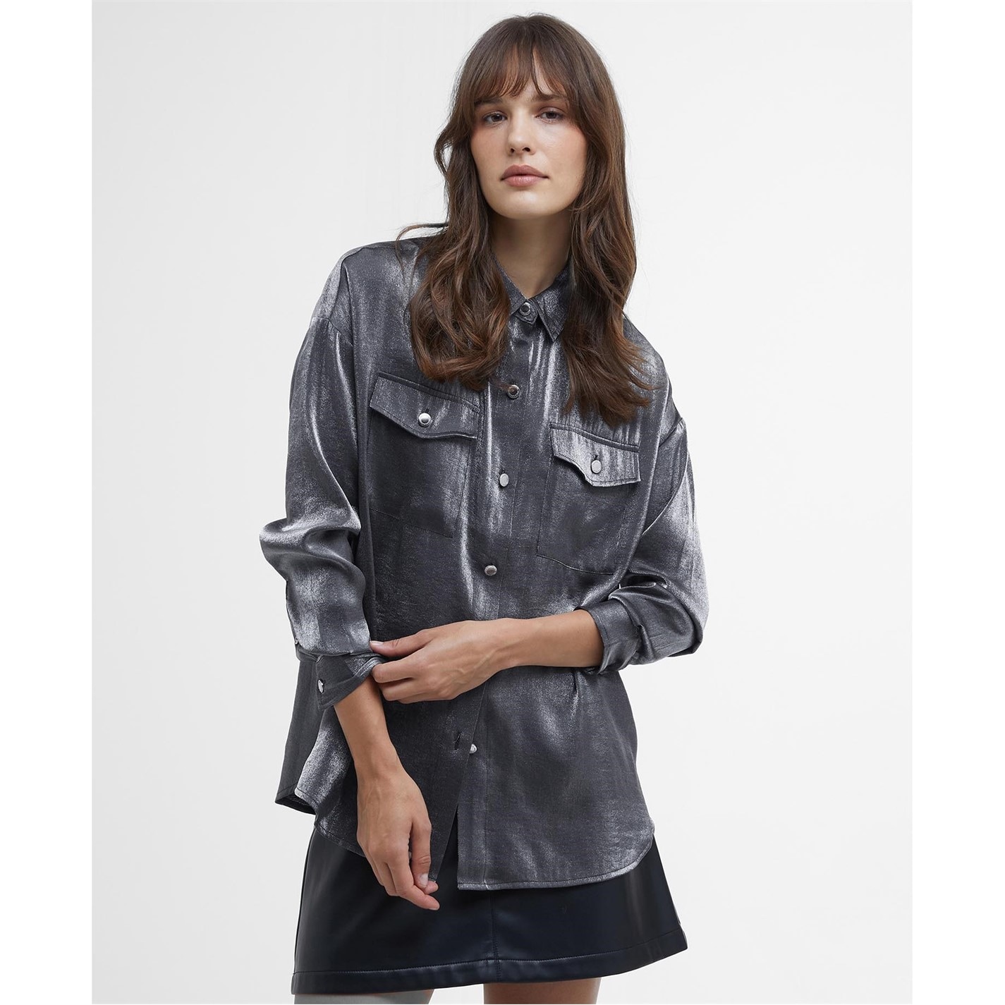 Barbour International | Della Satin Long-Sleeved Shirt | Chrome | FRASERS