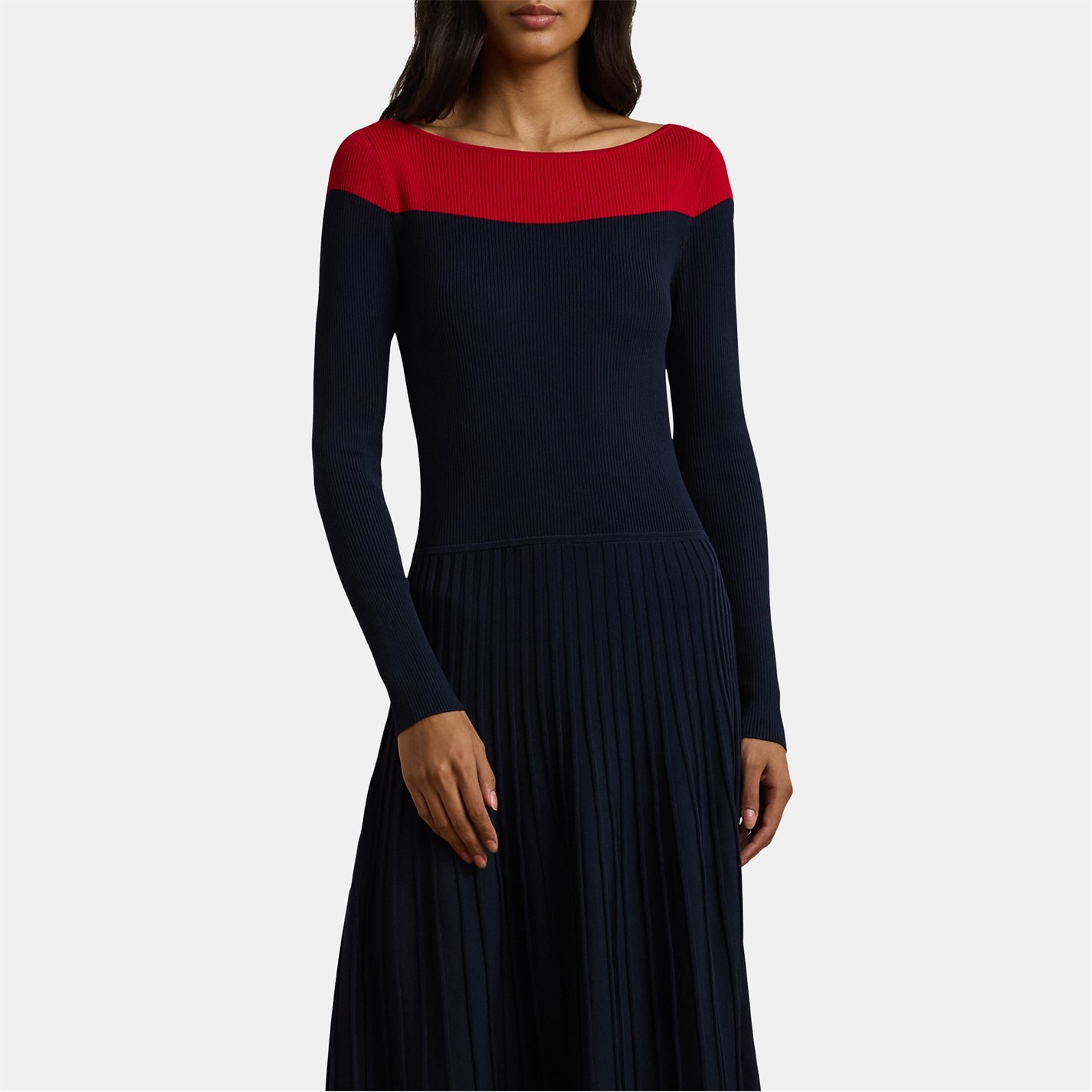 Lauren by Ralph Lauren | Pointelle Knit Dress | Navy/Fstv Red | FRASERS