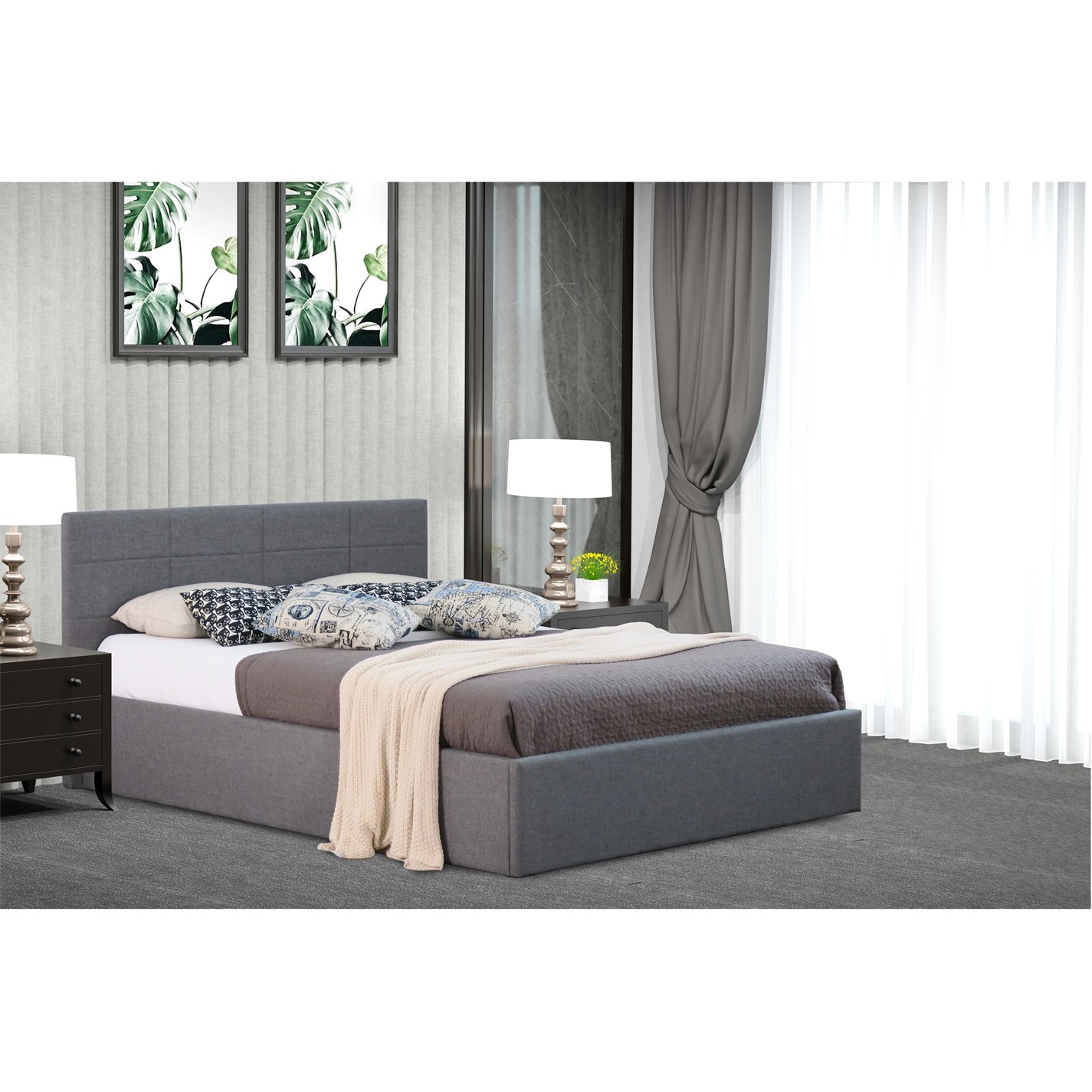 Comfy Living | Fabric Gas Lift Bed and Mattress | Beds | FRASERS