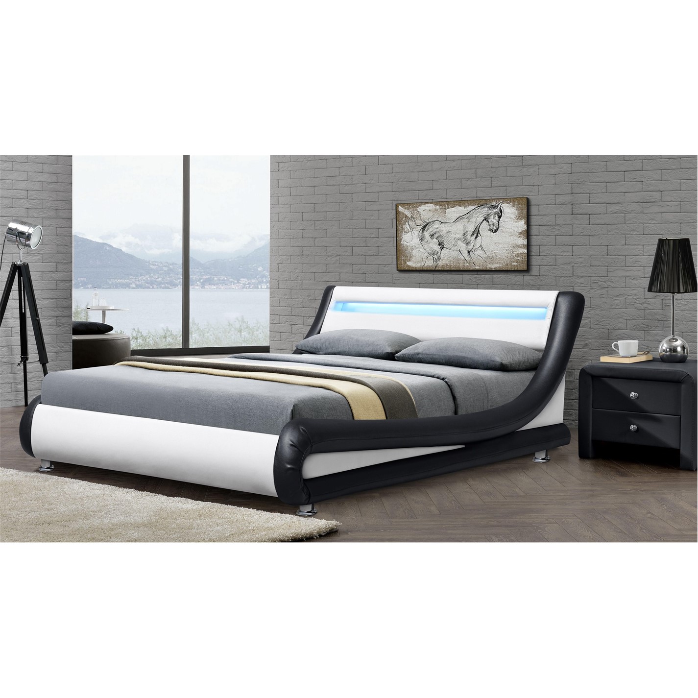 Comfy Living | Leather Designer Curved LED Bed Frame Only | Beds | FRASERS