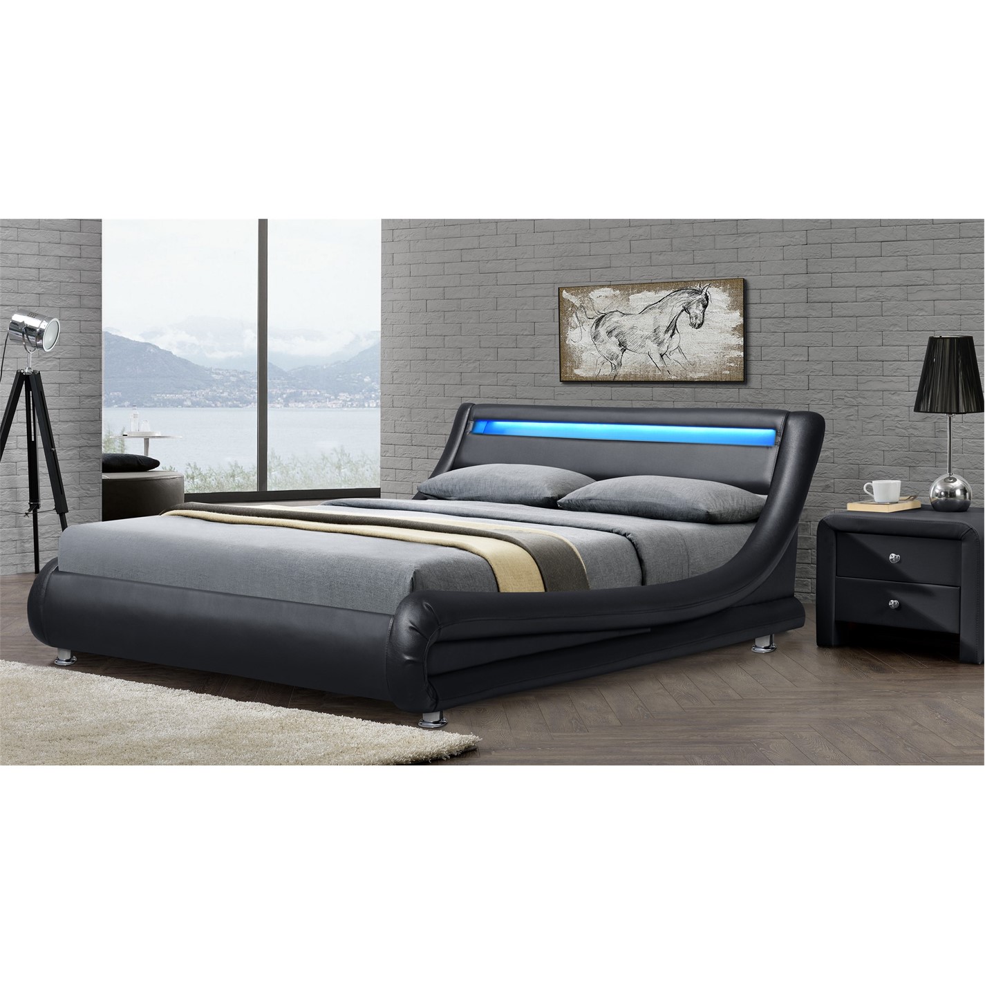 Comfy Living | Leather Designer Curved LED Bed Frame Only | Beds | FRASERS