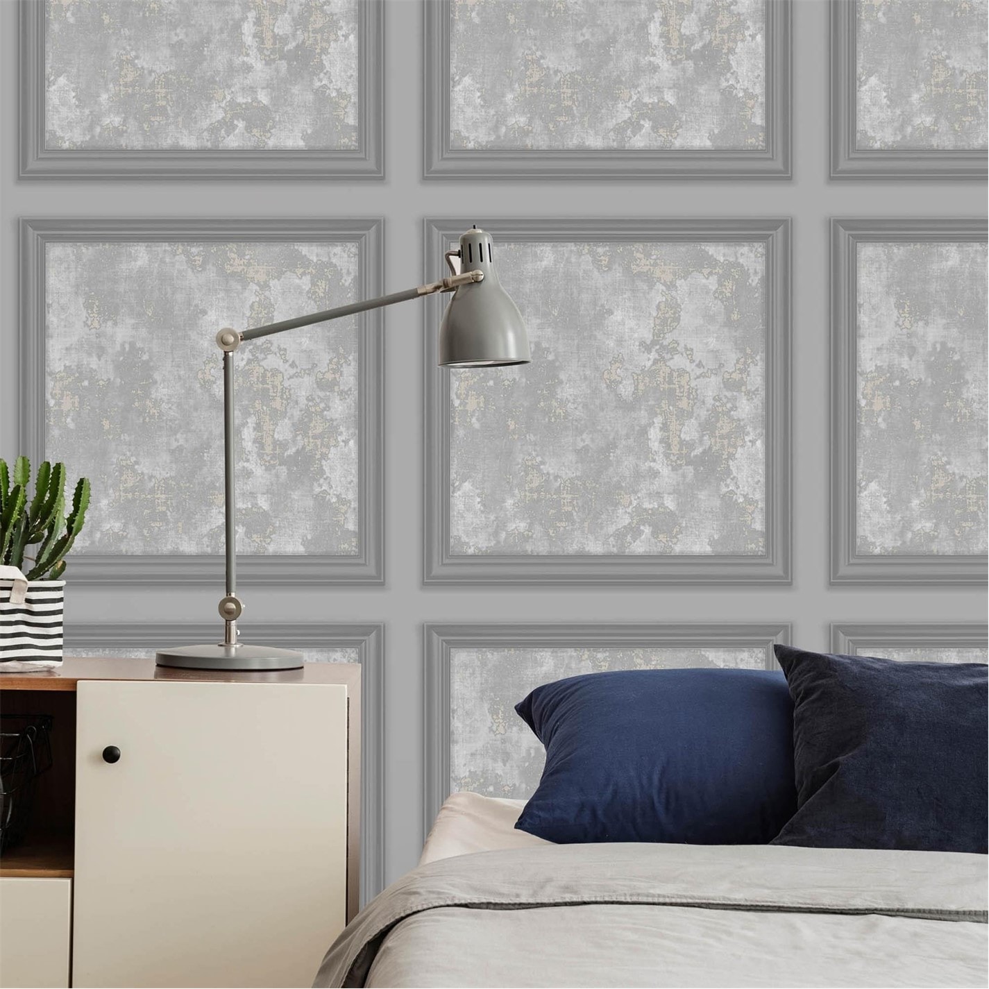 Fresco | Urban Texture Grey Panel Wallpaper | Grey | FRASERS