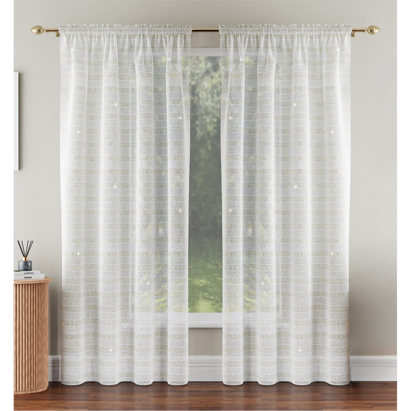 Tyrone Textiles | Lima Metallic Stripe Sheer Voile Panels - Pair ...