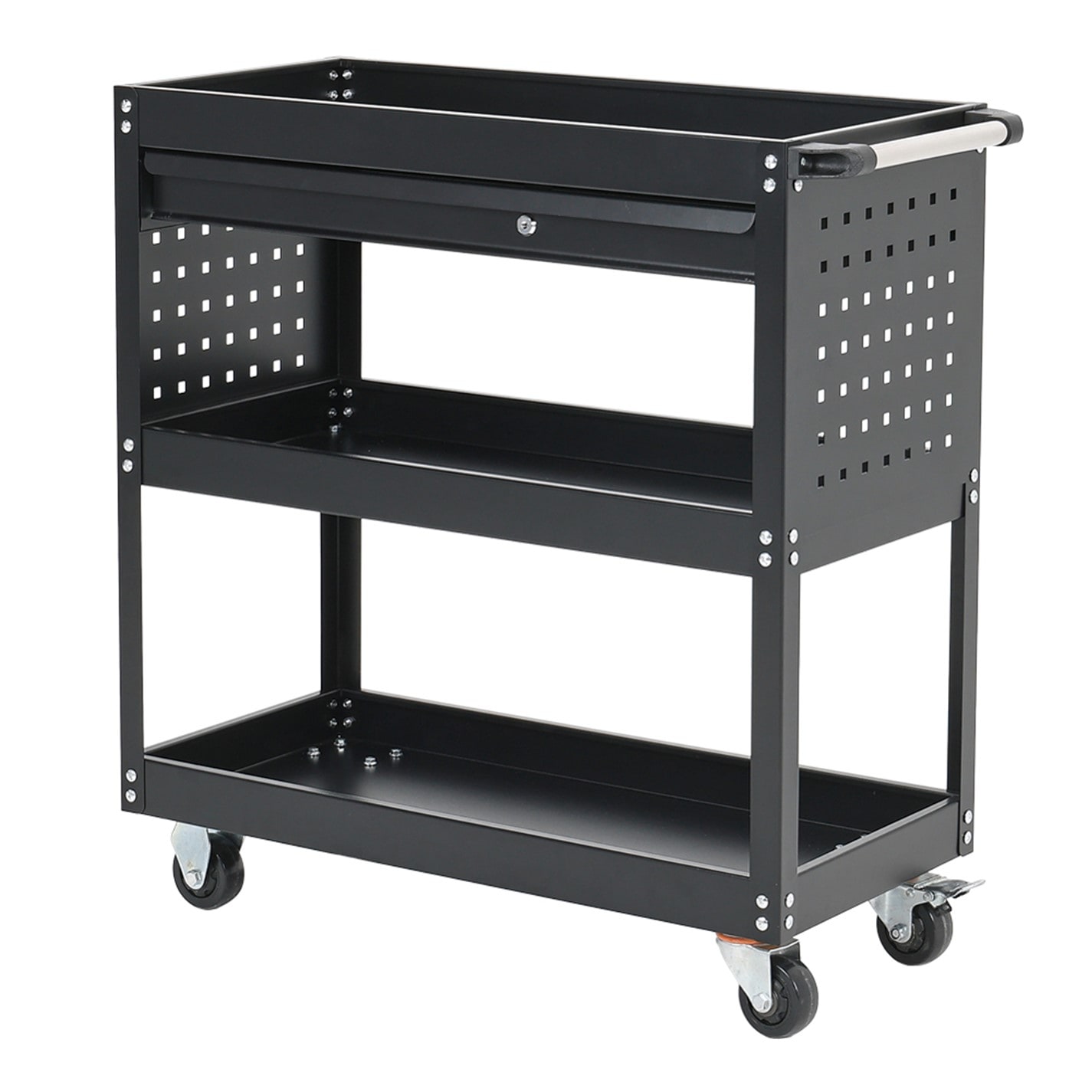 Breeins | 3-Tier Rolling Tool Cart with Lockable Drawer | Black | FRASERS