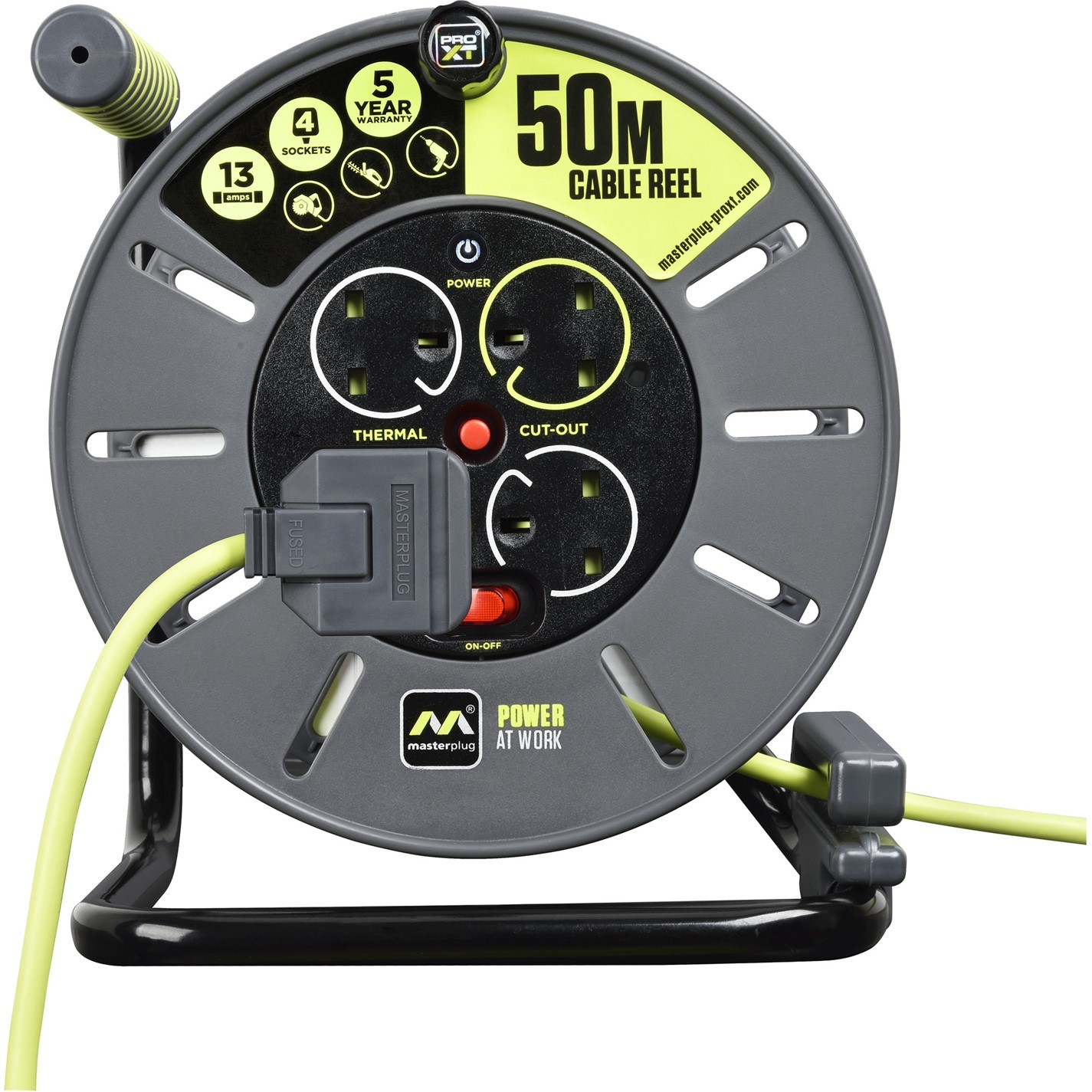 Masterplug | Masterplug Pro-XT 4 Socket 50m 13A Open Cable Reel | Green ...