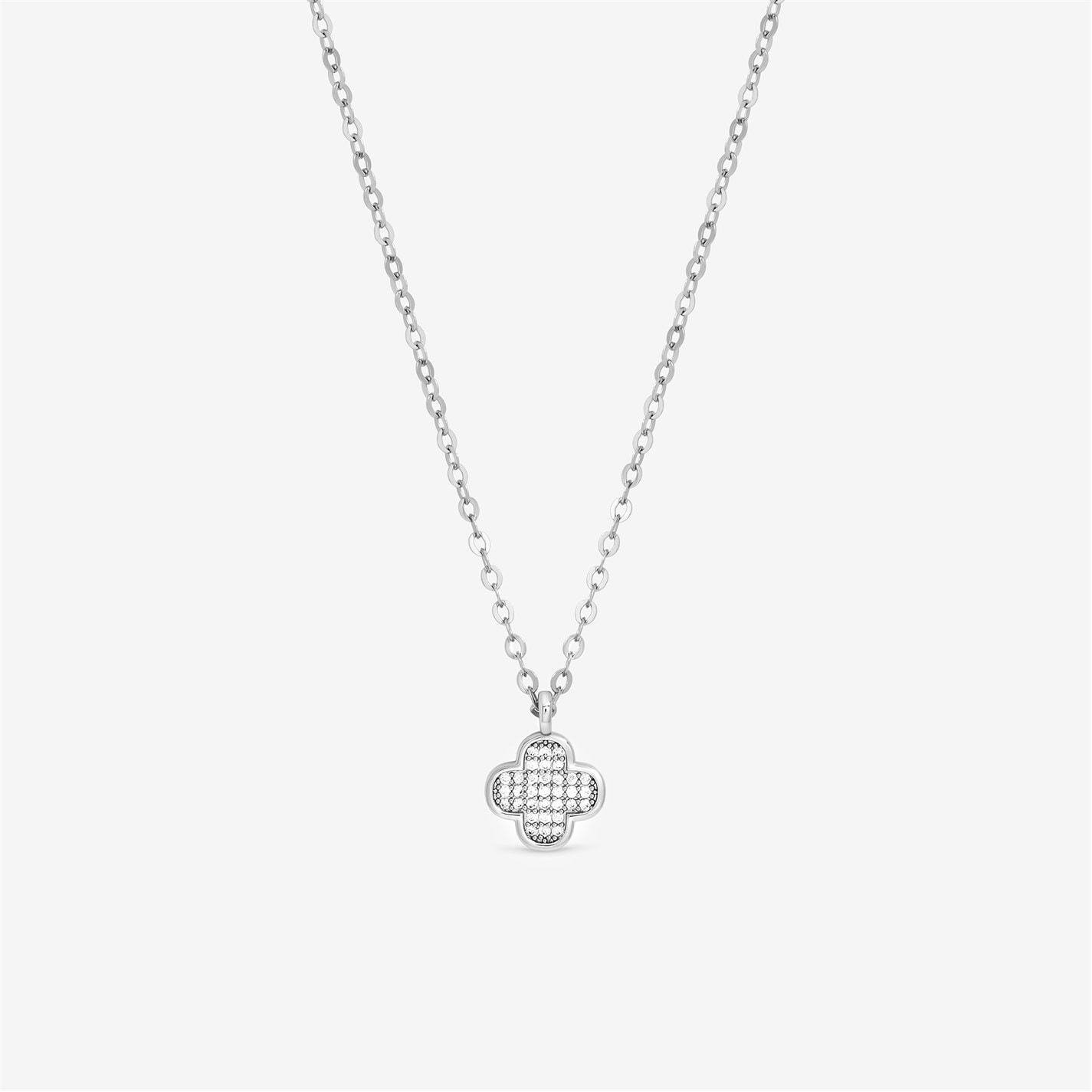 Jon Richard | Rhodium Plated Micro Pave Clover Pendant | Silver | FRASERS