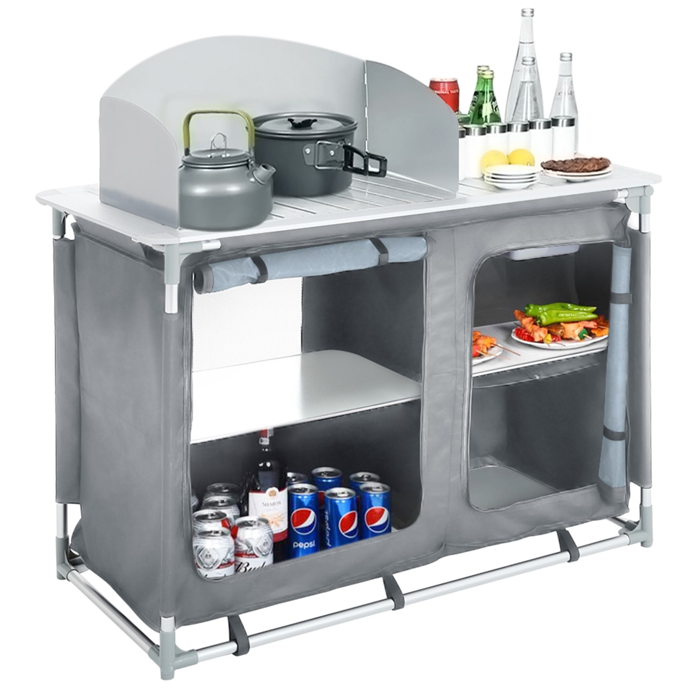 Breeins | Camping Table Kitchen Storage Portable Outdoor BBQ | Grey ...