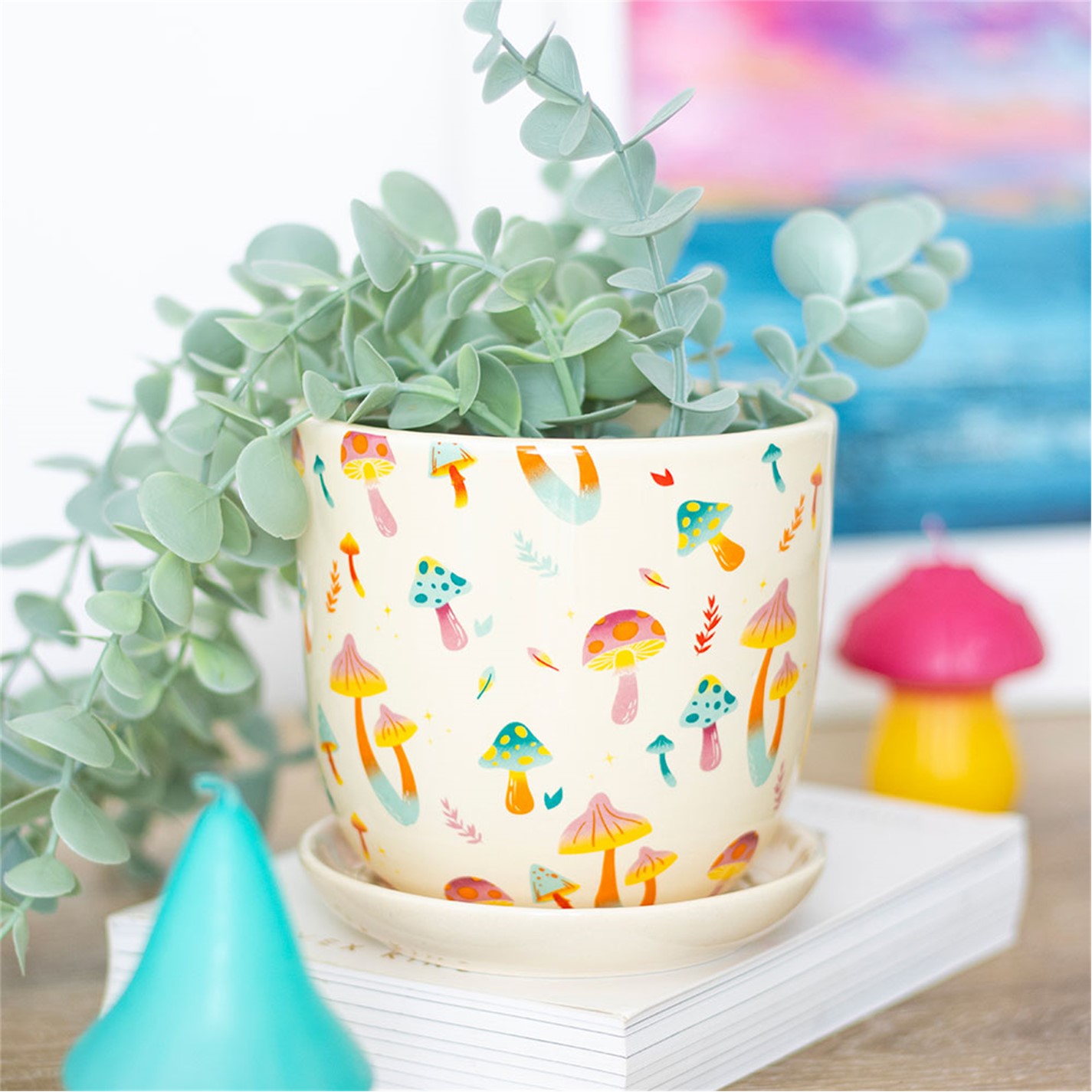 Something Different | Funky Fungi Mushroom Print Plant Pot with Saucer ...