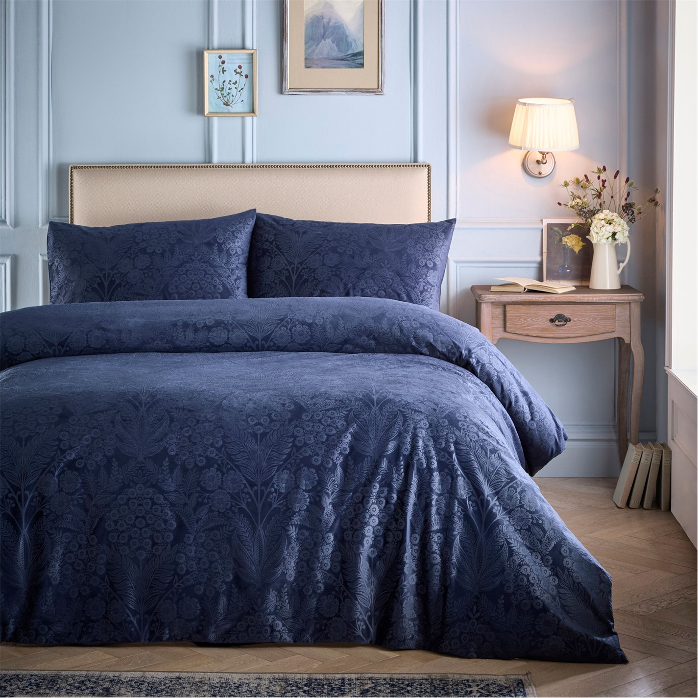 Appletree | Berkley Embossed Velvet Duvet Cover Set in Navy | Navy ...