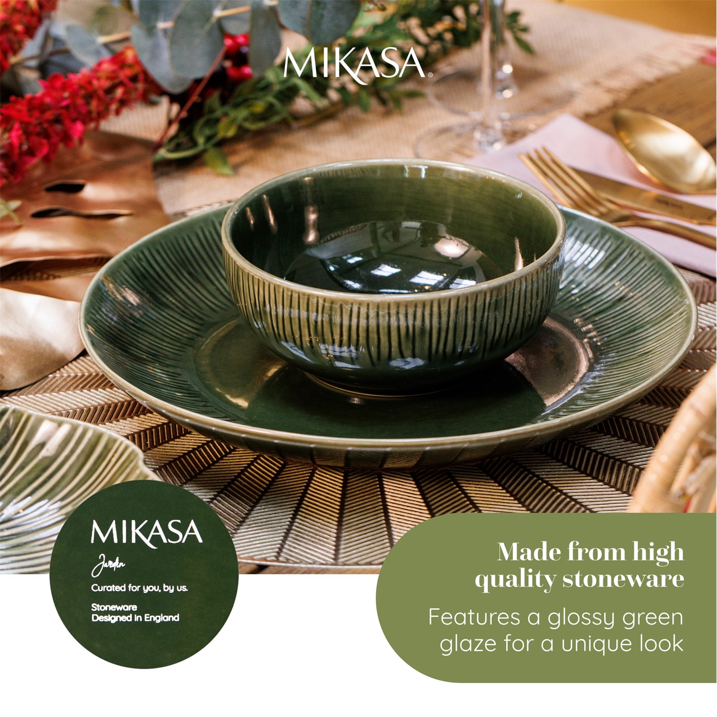 Mikasa | Mikasa Jardin 12-Piece Stoneware Dinner Set | Green | FRASERS