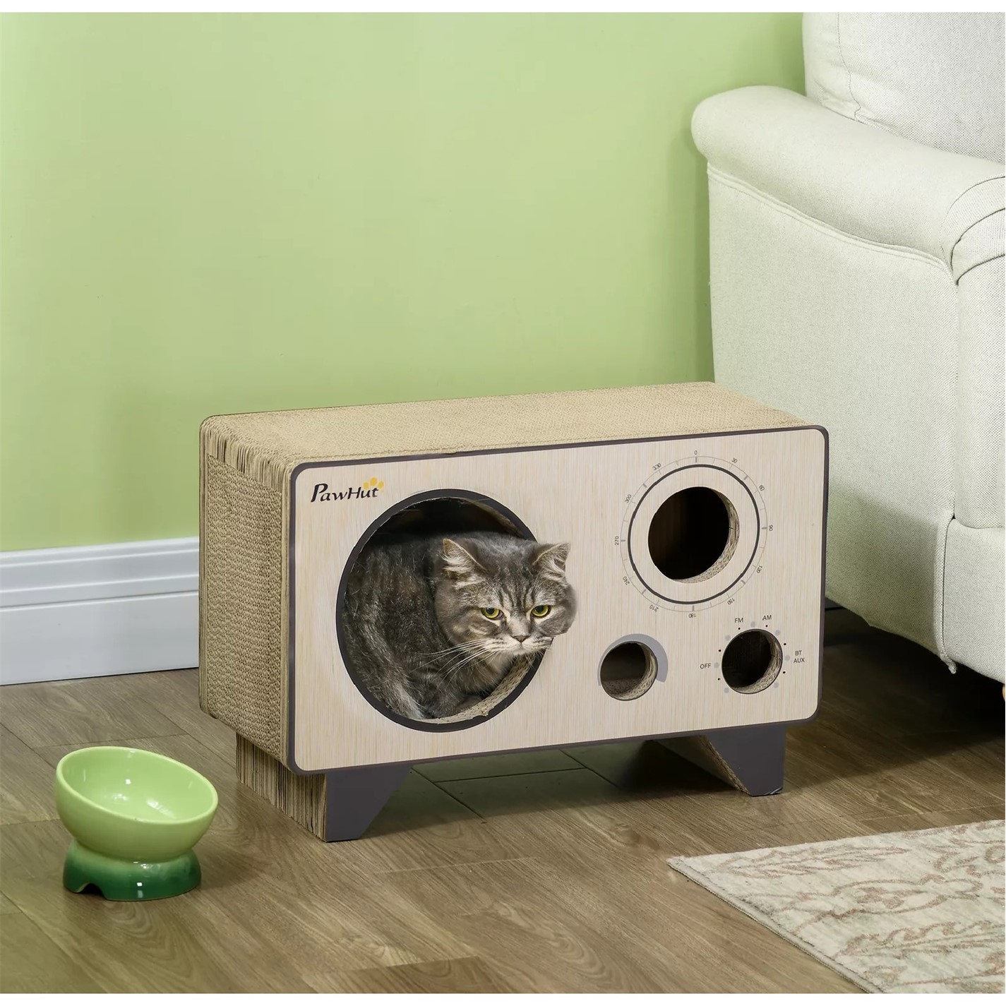 PawHut | PawHut 2 in 1 Cat Scratcher, Radio Shape Cat House | Brown ...