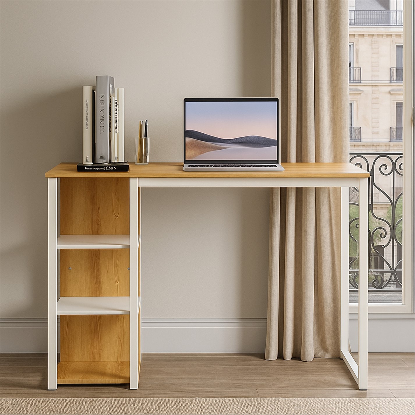 Urban Meuble | Modern Office Desk | Light Oak/White | FRASERS