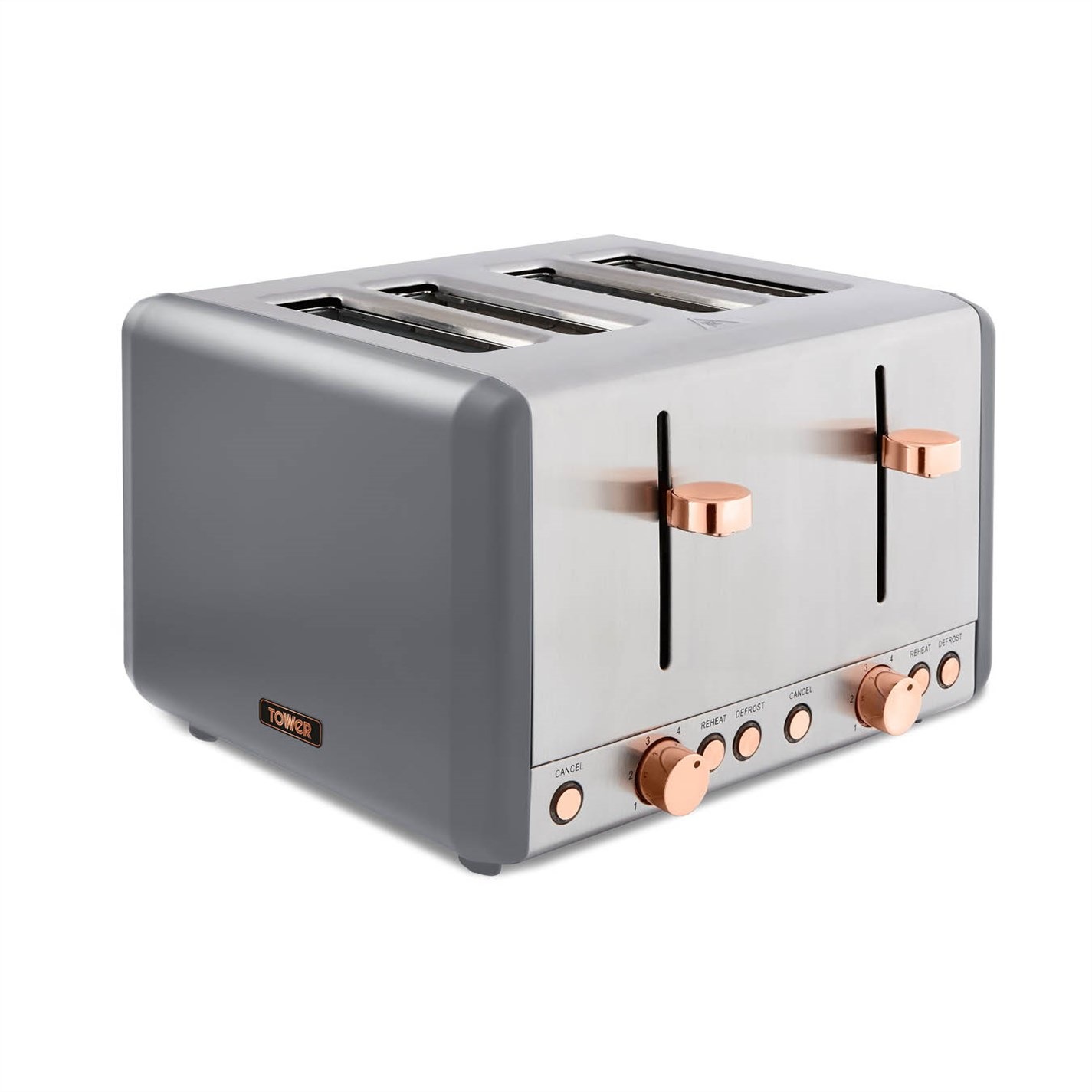 Tower | Cavaletto 4 Slice Stainless Steel Toaster Grey wit | Grey | FRASERS