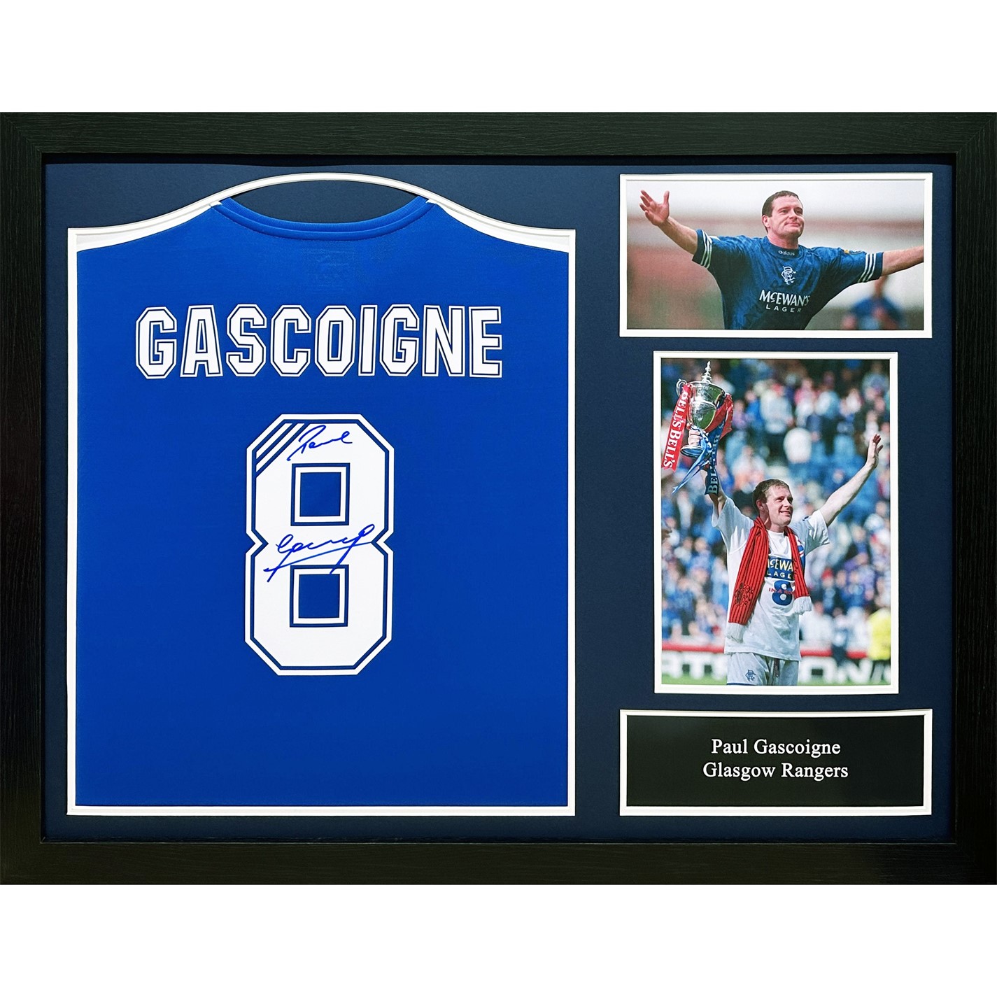 Rangers FC | Paul Gazza Gascoigne signed & framed Rangers shirt | Blue ...