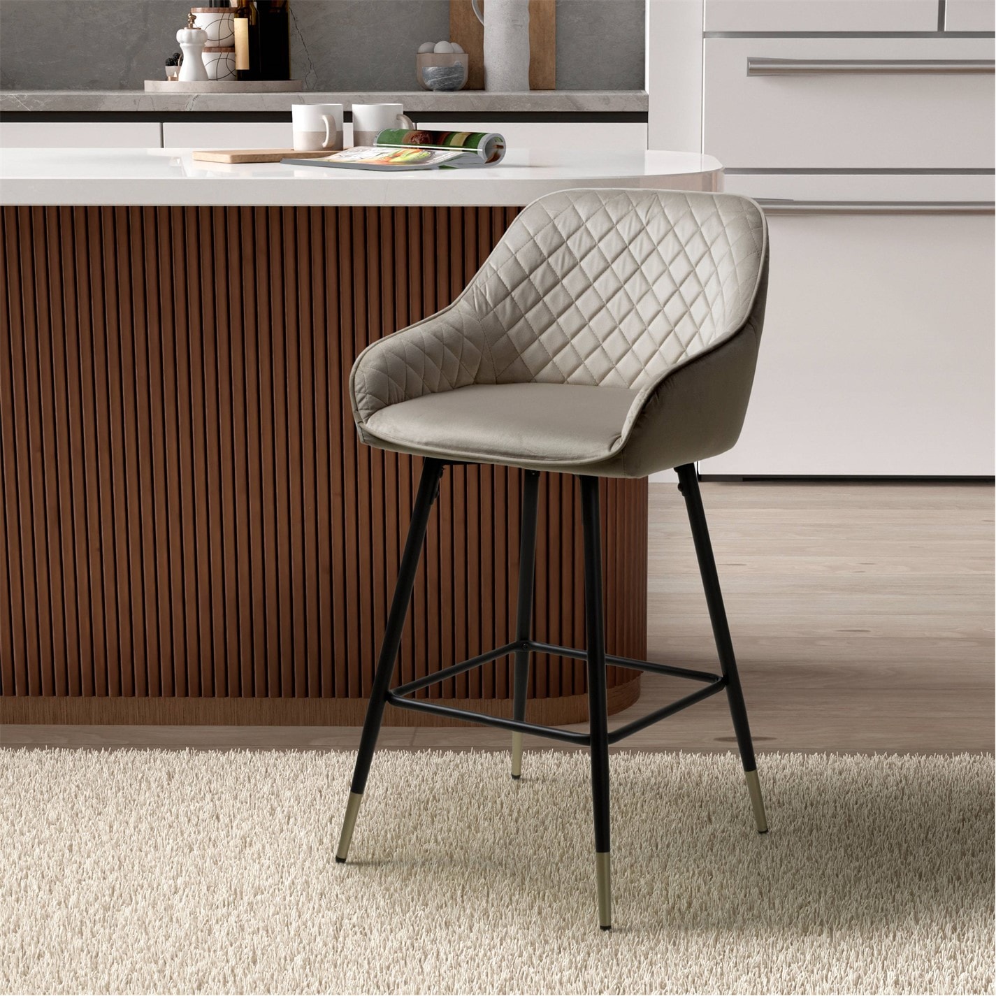 Shankar | Set of 2 Savanna Brushed Velvet Mink Bar Stools | Mink | FRASERS