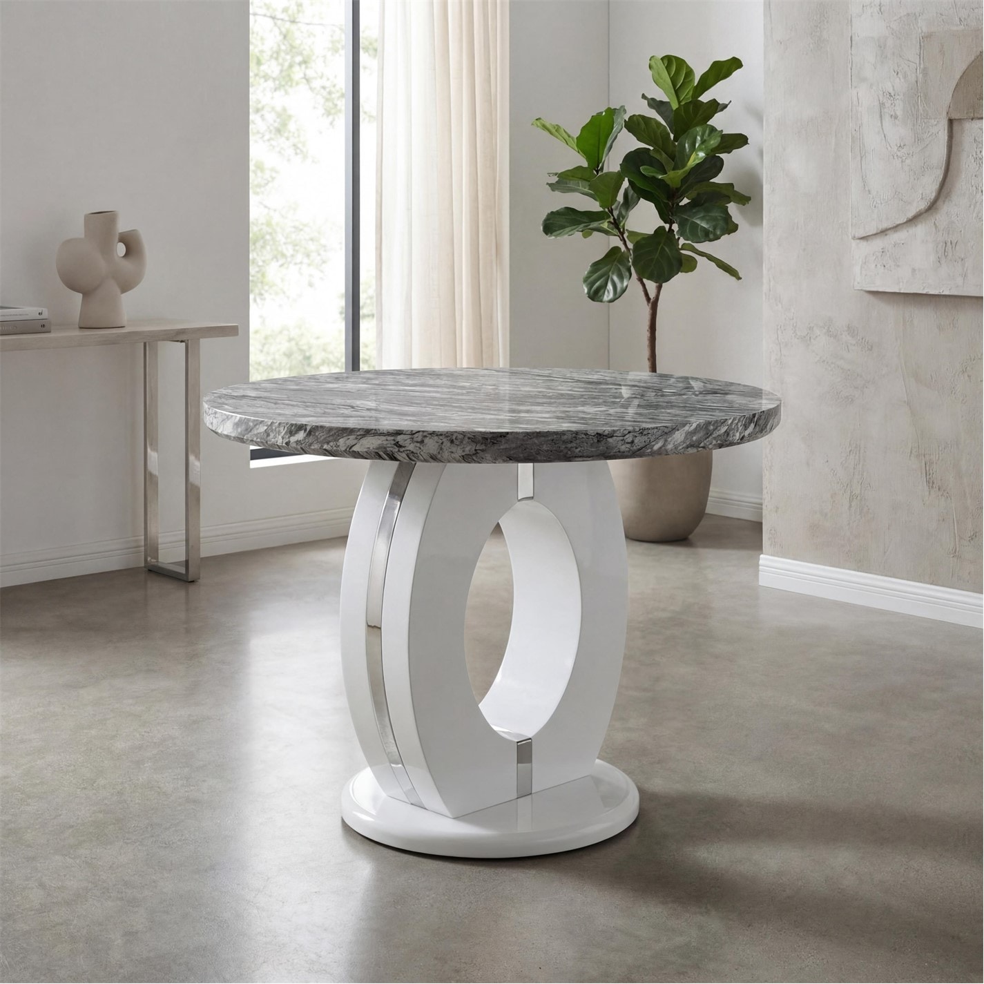 Shankar | Neptune Round Marble Effect Dining Table | Grey/White | FRASERS