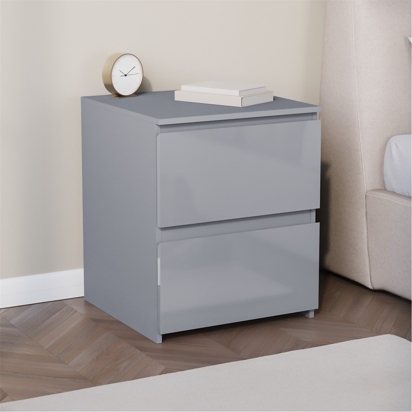 Lassic | Glinton High Gloss 2 Drawer Bedside Table Chest | Bedside ...