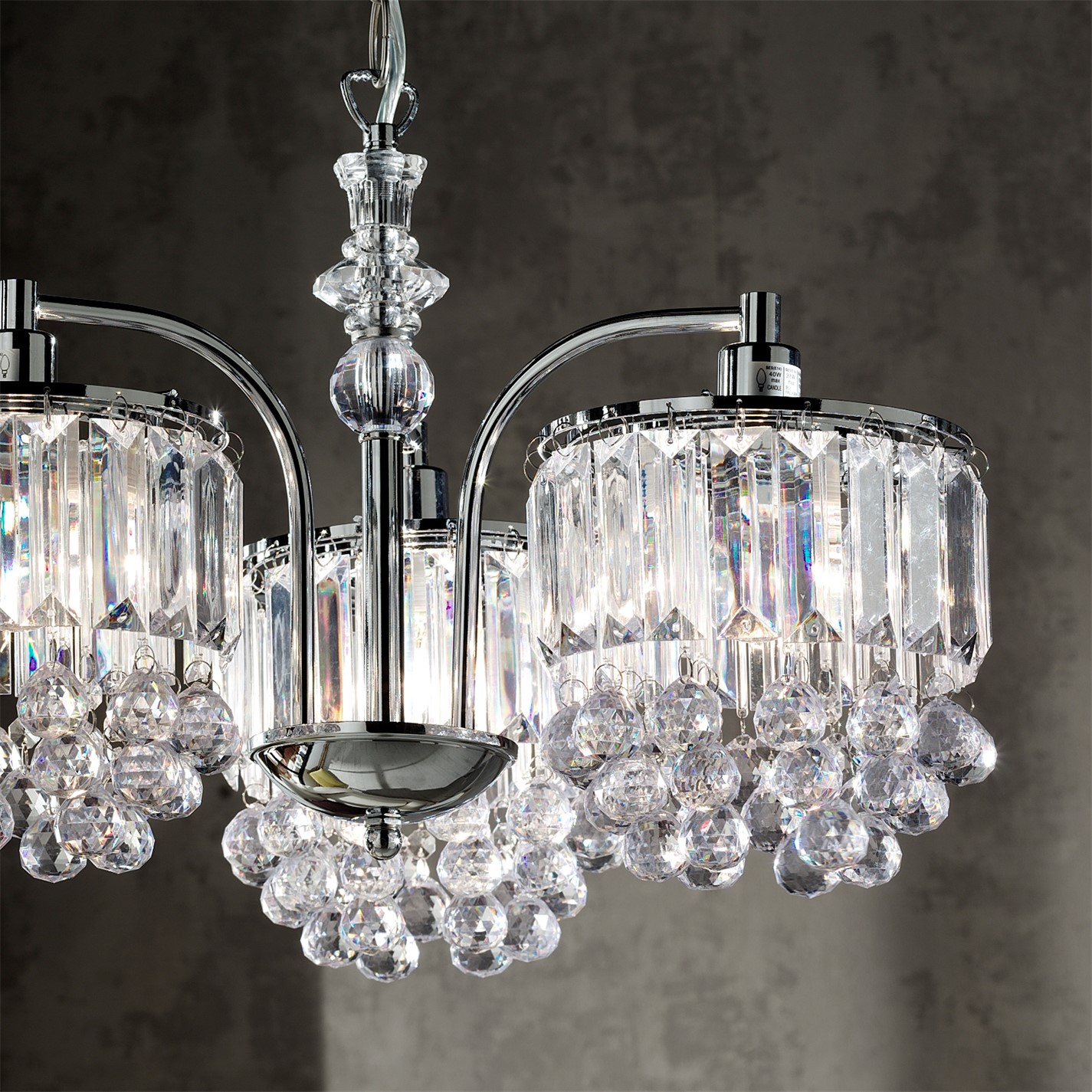 K Living | 3 Light Chrome Chandelier with Acrylic Crystals | Chrome ...