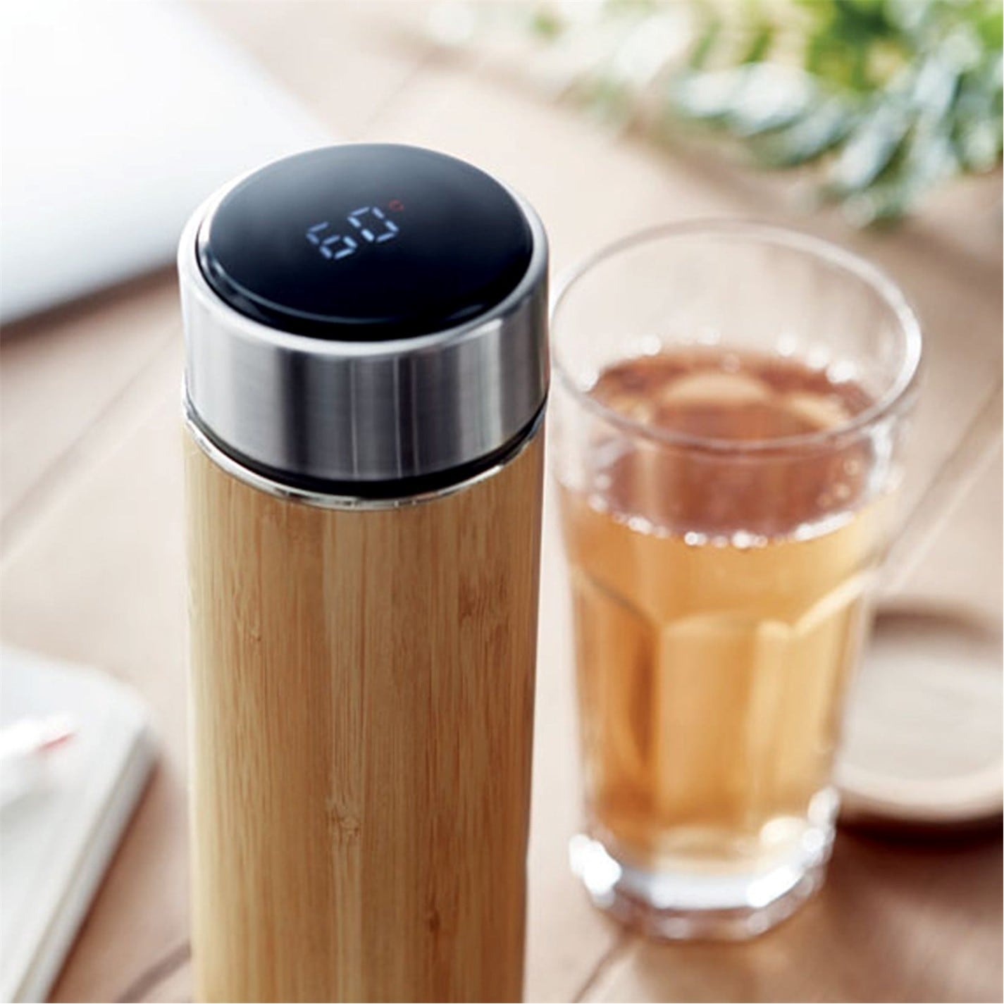 Treat Republic | Insulated Bamboo Vacuum Flask & Thermometer | Beige ...