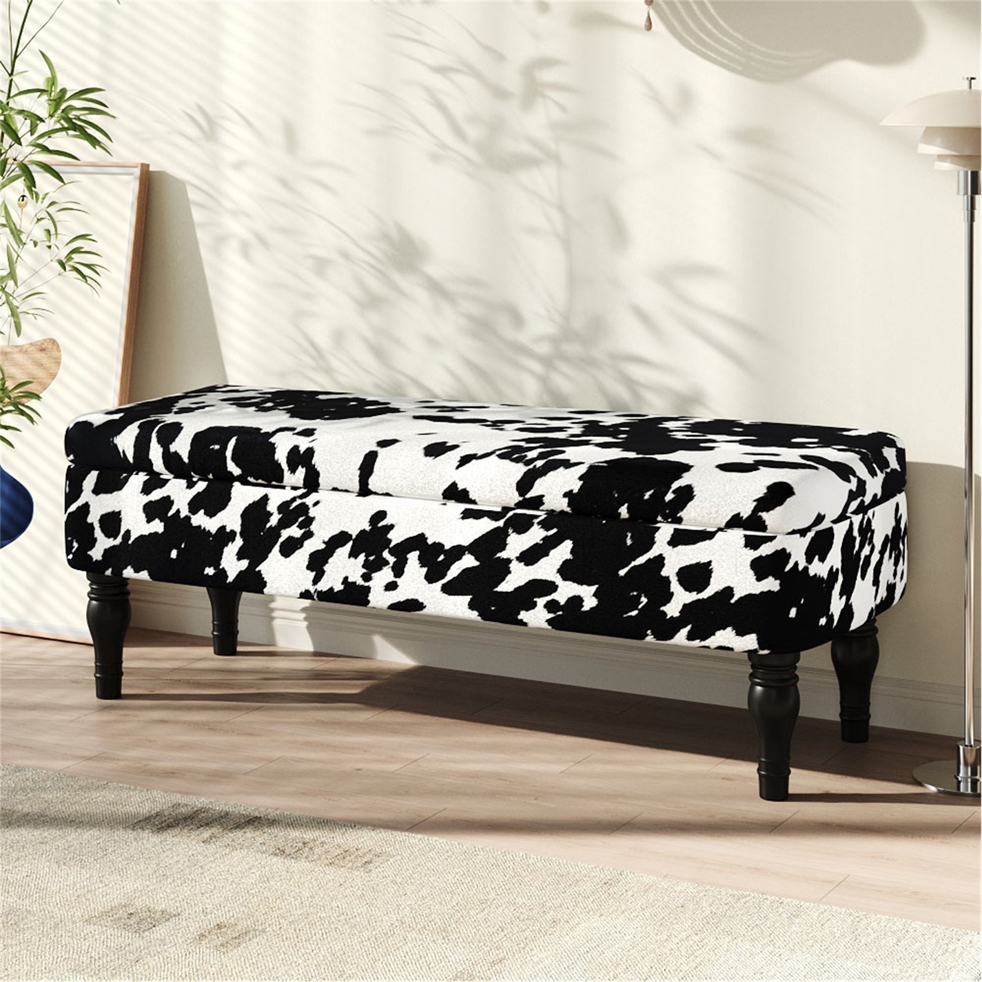 Cottonfy UK | Cow Print Velvet Upholstered Storage Bench | White, Black ...