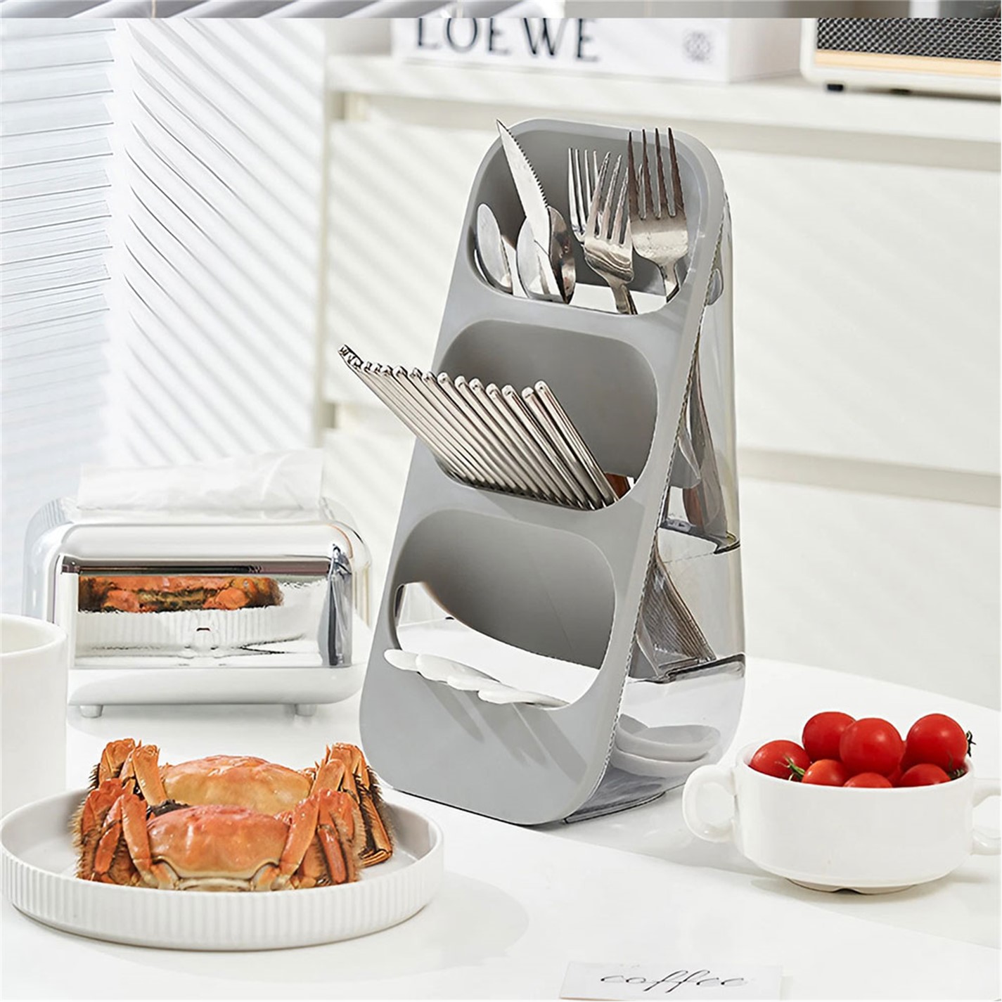 LIFE IDEAS | 3-Compartment Plastic Utensil Holder | Dark Grey | FRASERS