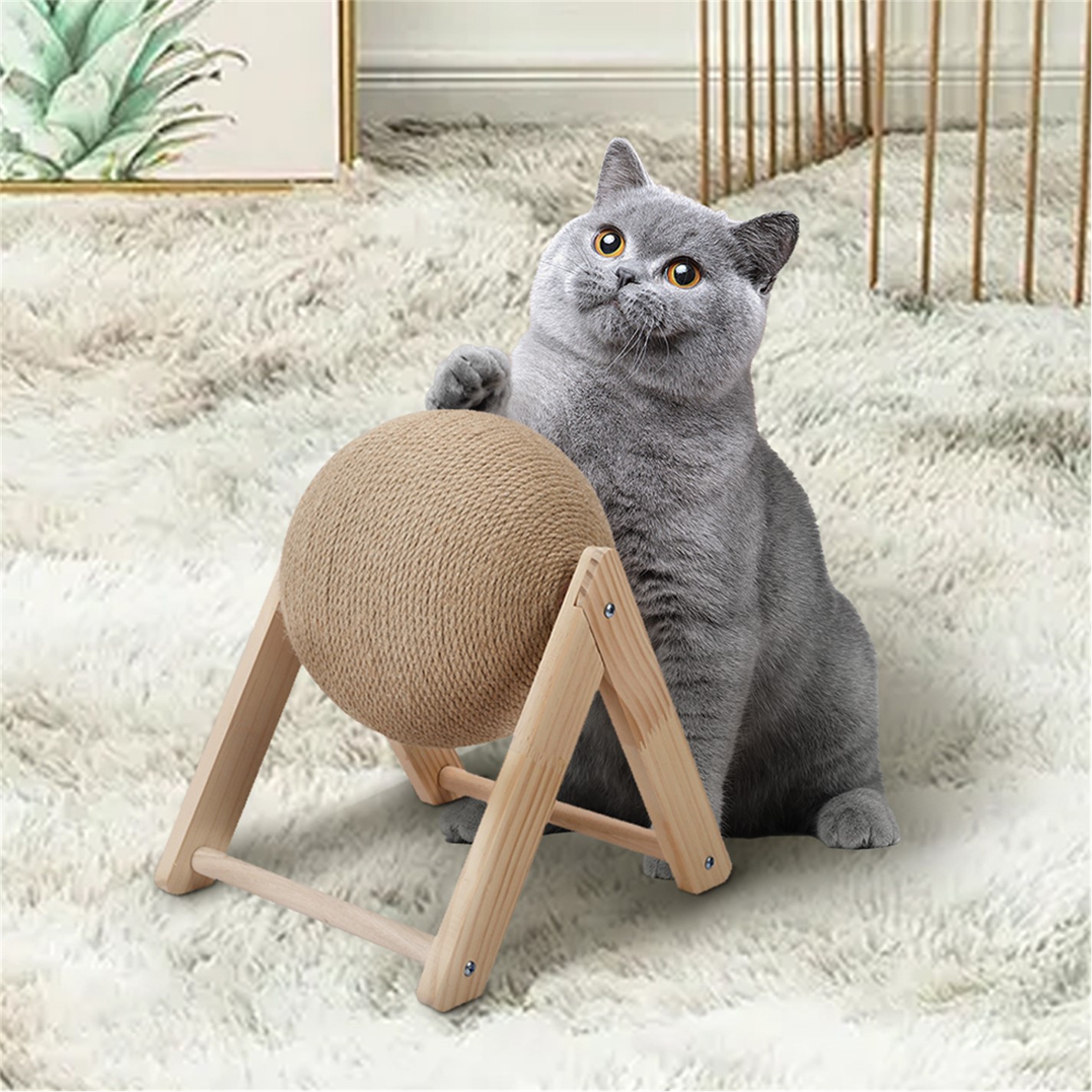 KIDKID | Wooden Cat Scratching Ball Kitten Scratcher Toy | Brown | FRASERS