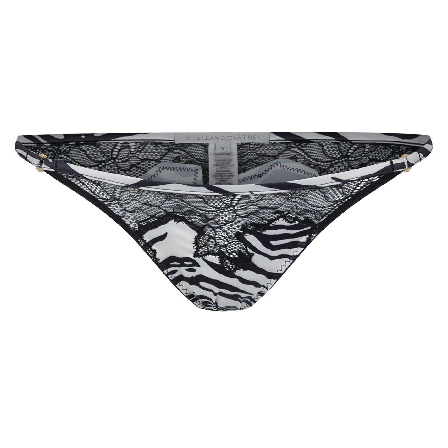 STELLA MCCARTNEY | Zebra Print Satin String Bikini Briefs | Black/White | FRASERS
