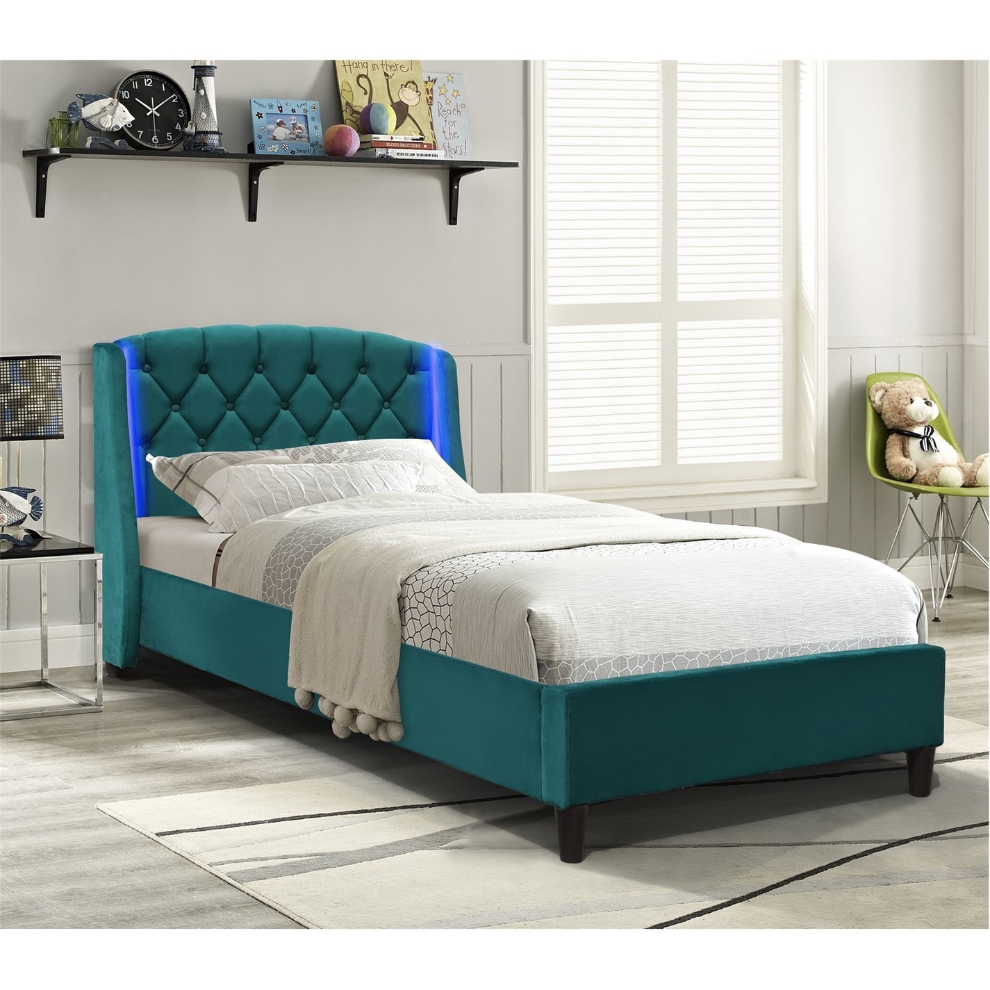 Comfy Living | Diamond Tufted Fabric LED Bed Frame | Beds | FRASERS